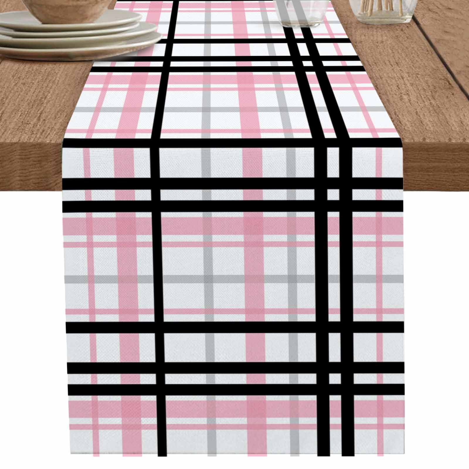 nqOlkjepod Pink Black Plaid Table Runner 48 Inches Long Farmhouse Dress ...