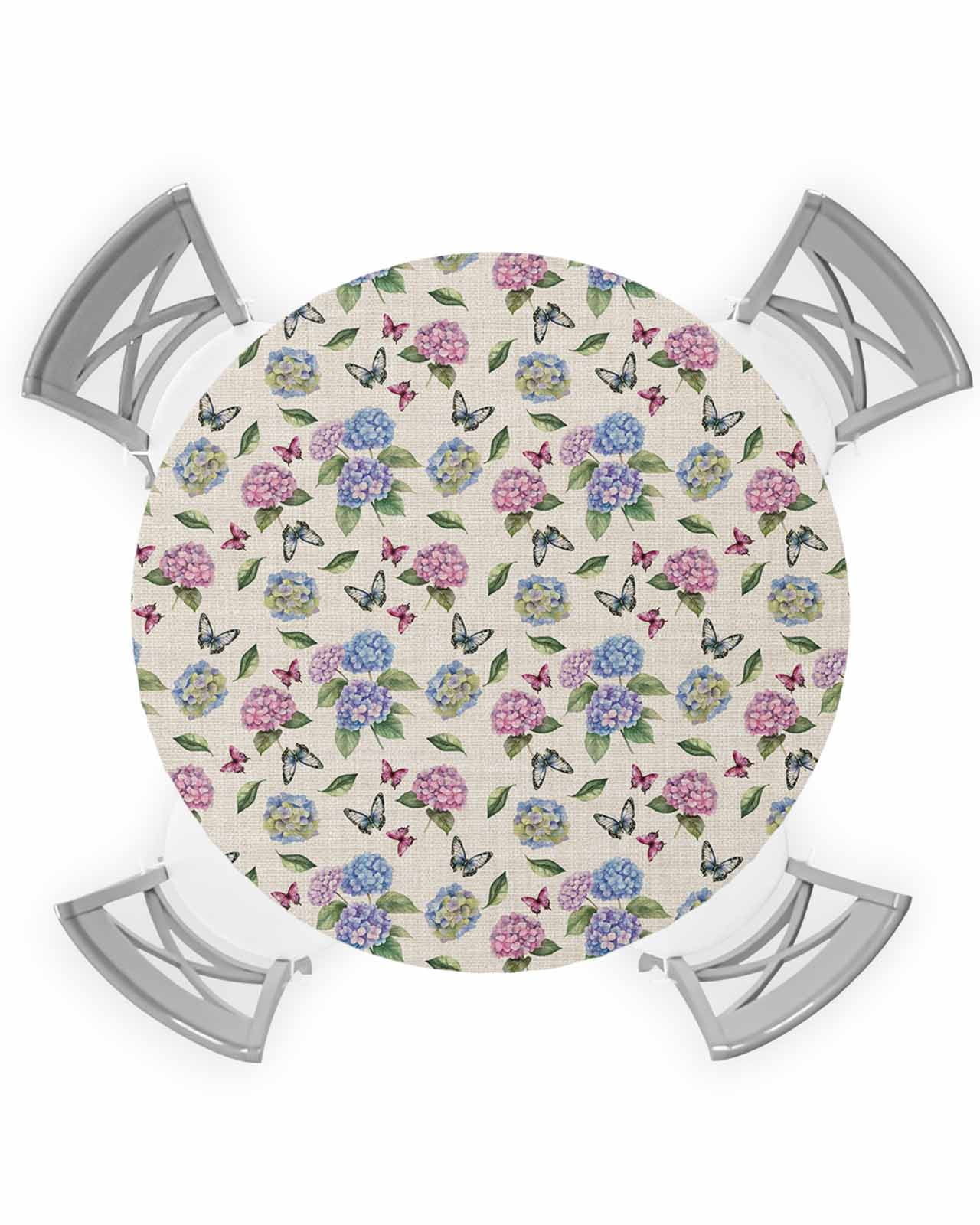 nqOlkjepod Pink Blue Hydrangea Round Tablecloth, Fitted Table Cover ...