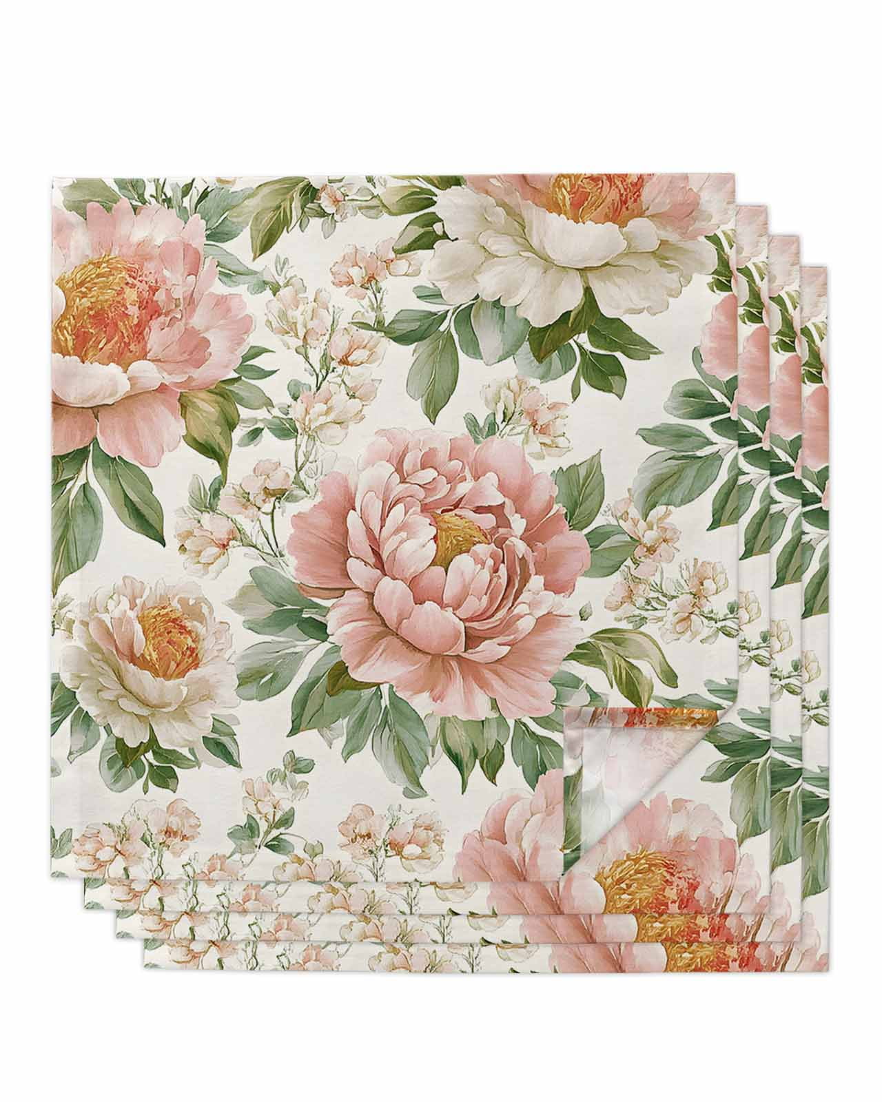 nqOlkjepod Pink Botanical Peony Cloth Napkins Set of 4 Reusable Dinner ...