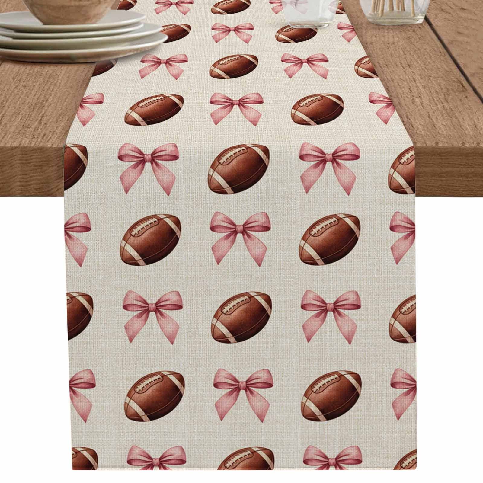 nqOlkjepod Pink Bow Football Table Runner 70 Inches Long Farmhouse ...