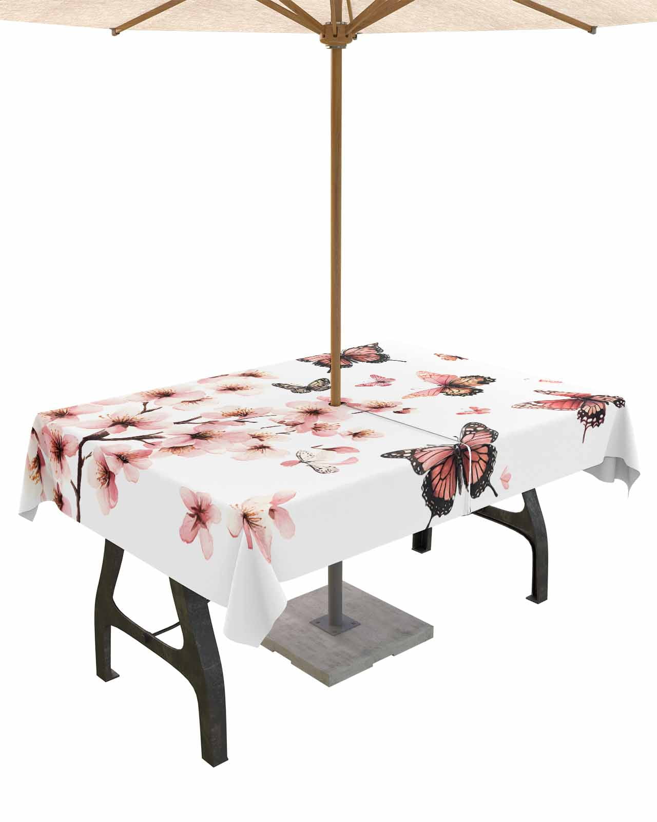 nqOlkjepod Pink Butterfly Floral Outdoor Tablecloth with Umbrella Hole ...