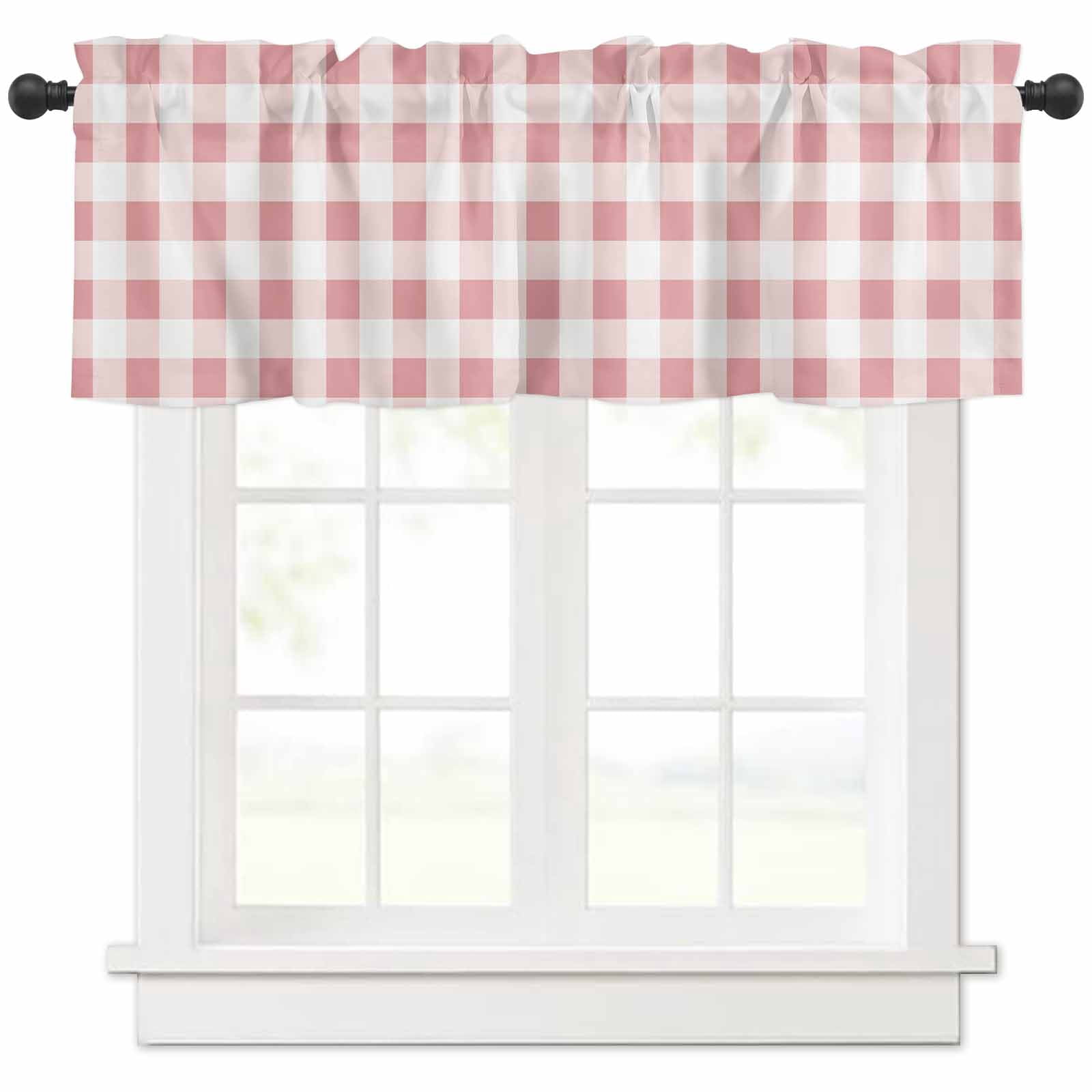 nqOlkjepod Pink Checkered Farmhouse Short Window Curtain Valances ...