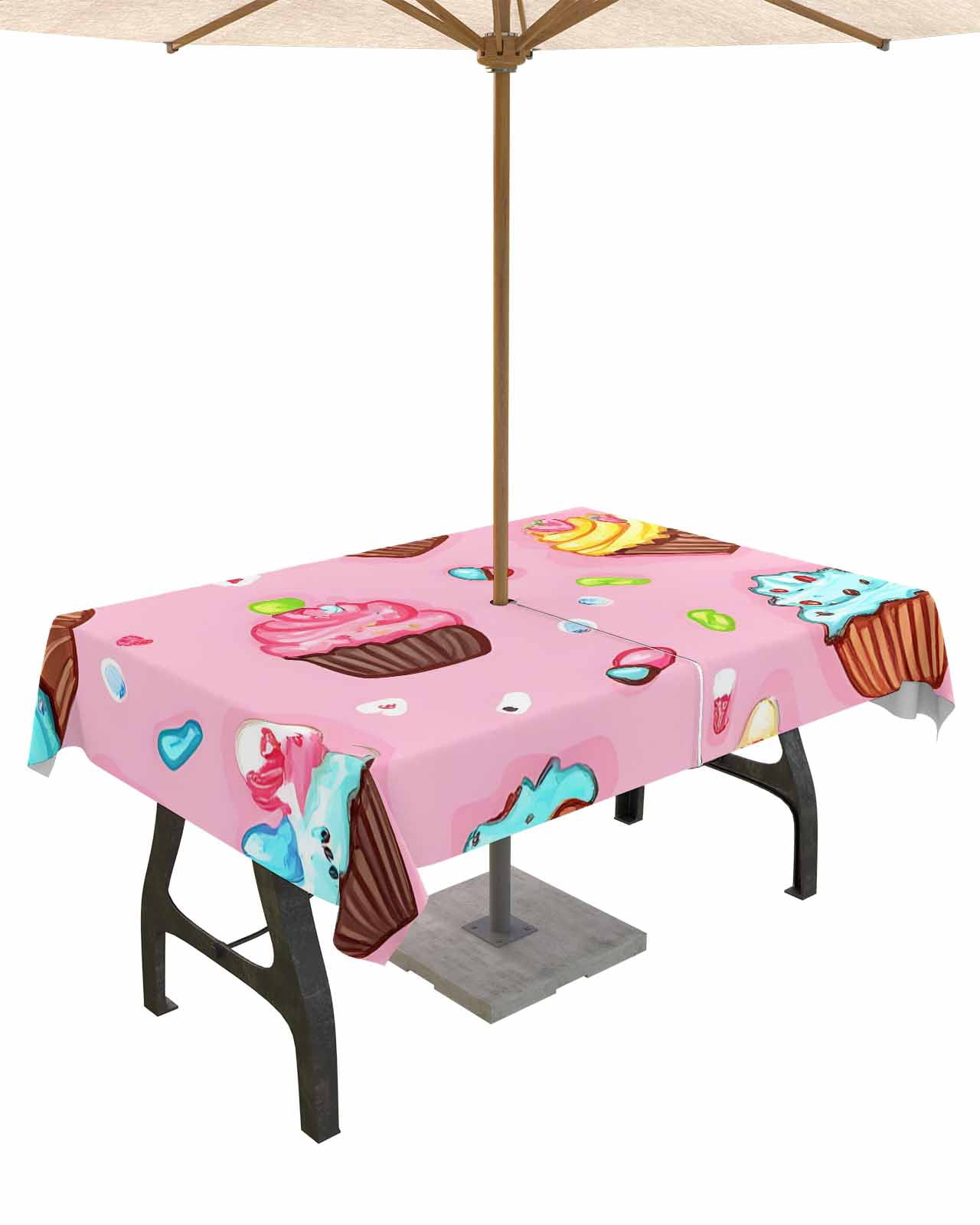 nqOlkjepod Pink Dessert Outdoor Tablecloth with Umbrella Hole & Zipper ...