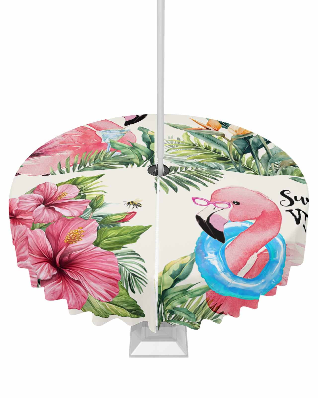 nqOlkjepod Pink Flamingos Outdoor Tablecloth with Umbrella Hole ...