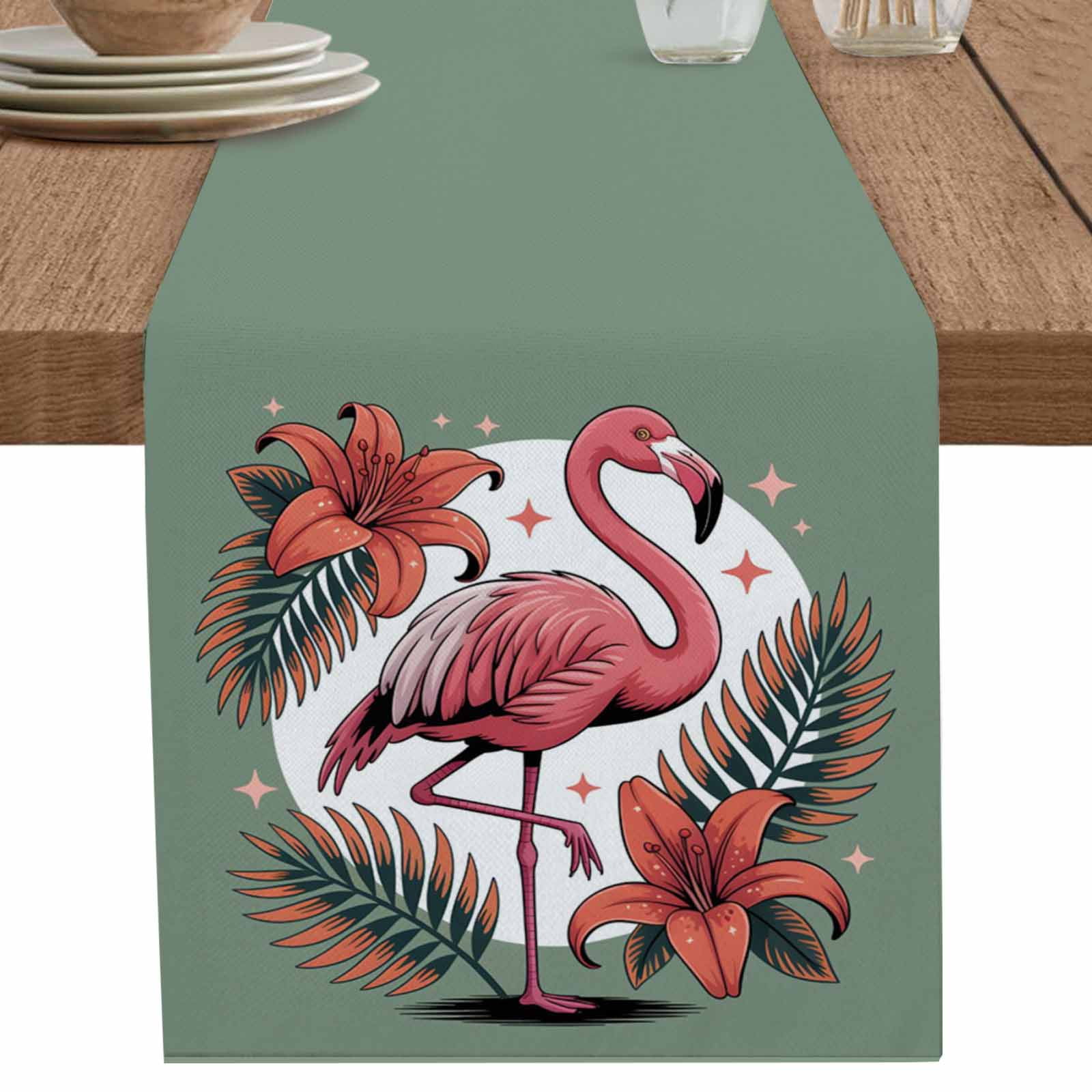 nqOlkjepod Pink Flamingos Table Runner 72 Inches Long Farmhouse Dress ...