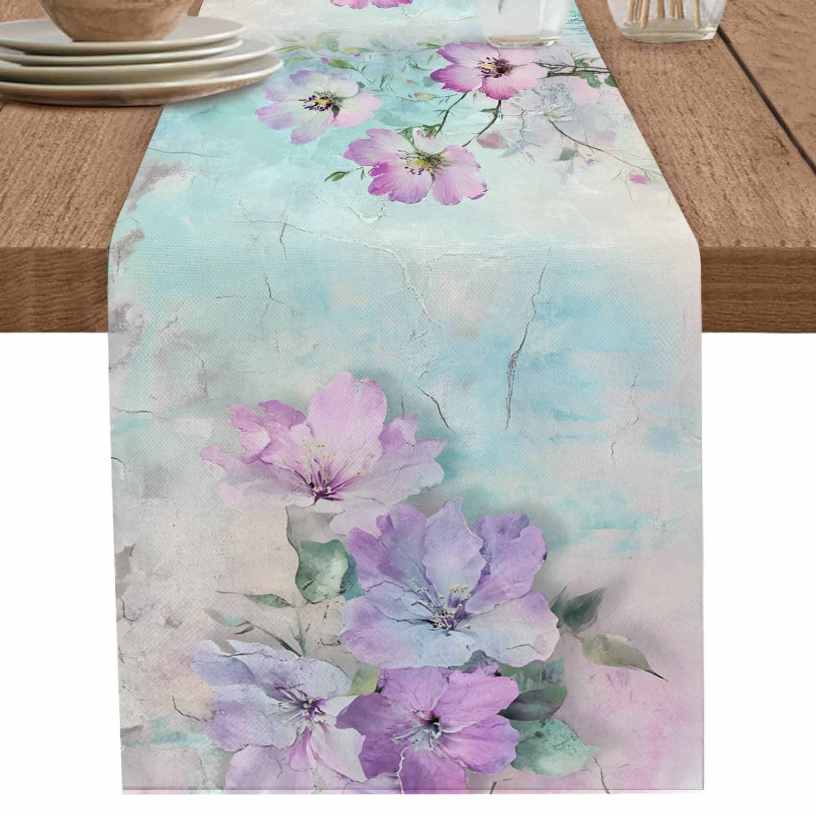 nqOlkjepod Pink Floral Table Runner 70 Inches Long Farmhouse Dress ...