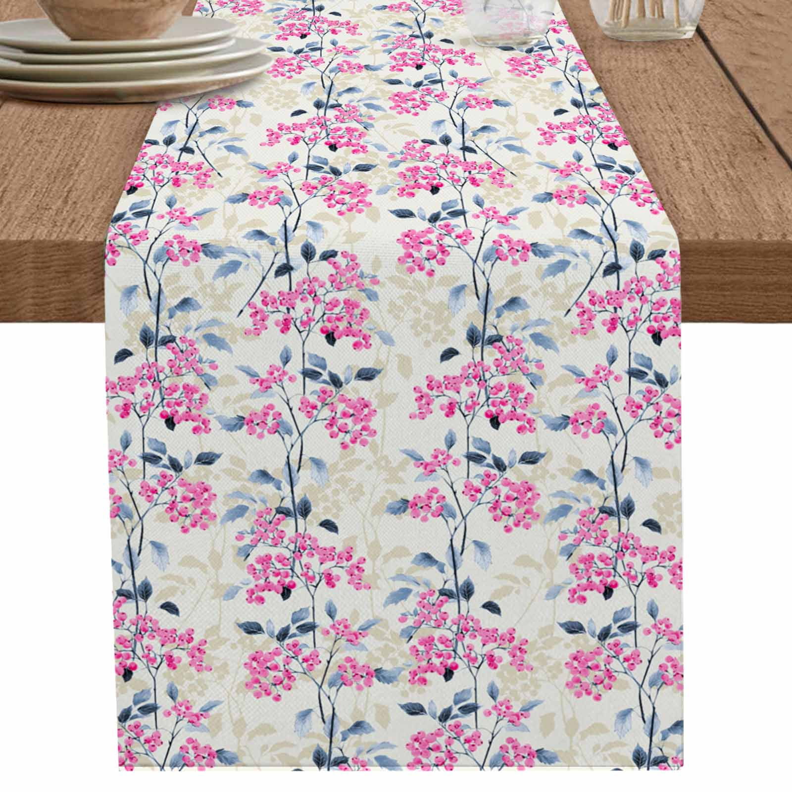 nqOlkjepod Pink Floral Table Runner 70 Inches Long Farmhouse Dress ...