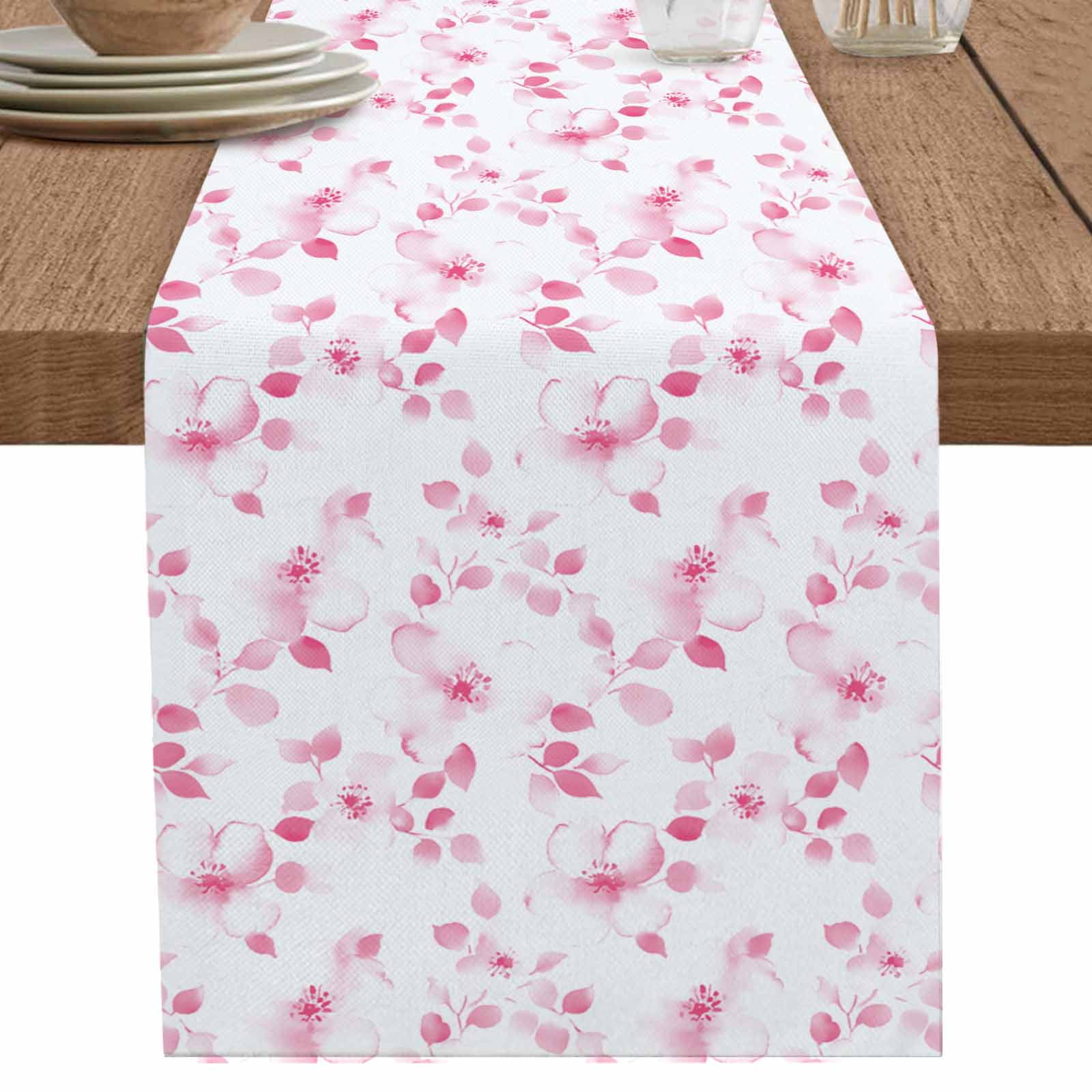nqOlkjepod Pink Floral Table Runner 90 Inches Long Farmhouse Dress ...