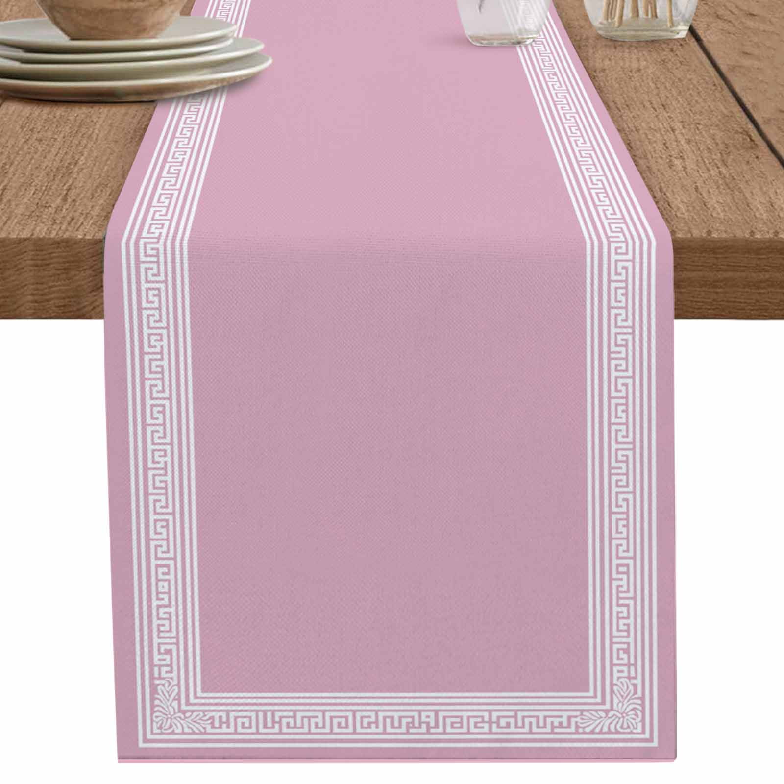 nqOlkjepod Pink Greek Key Table Runner 108 Inches Long Farmhouse Dress ...