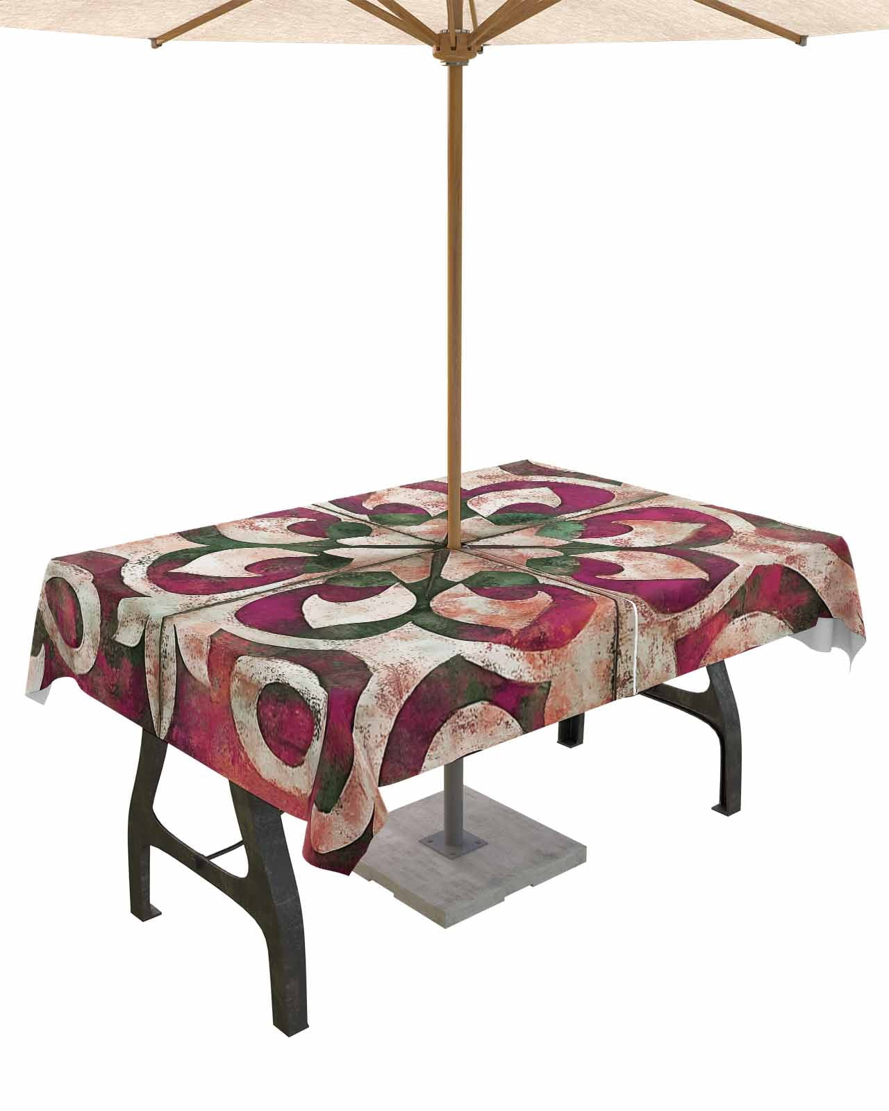 nqOlkjepod Pink Green Boho Outdoor Tablecloth with Umbrella Hole ...