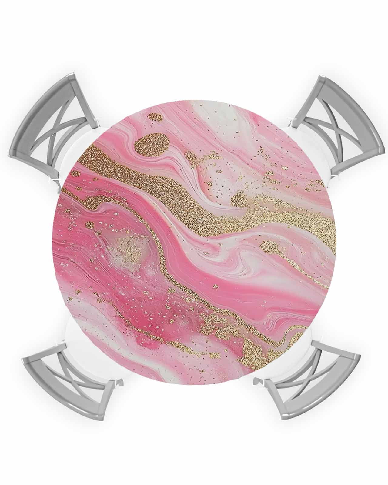 nqOlkjepod Pink Marble Round Tablecloth, Fitted Table Cover with Elastic for 36"-44" Round ...