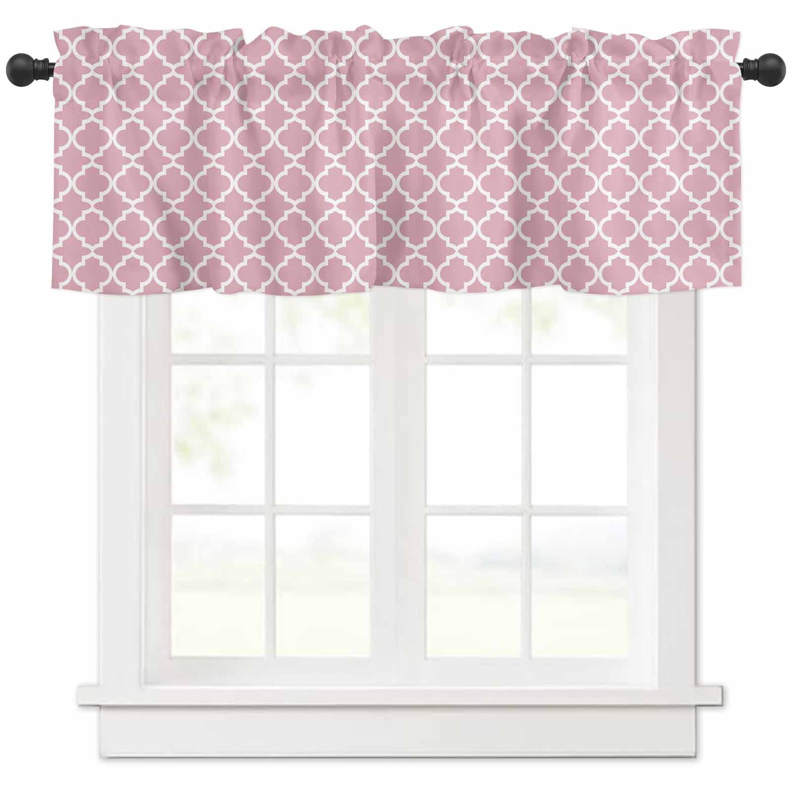 nqOlkjepod Pink Moroccon Farmhouse Short Window Curtain Valances ...