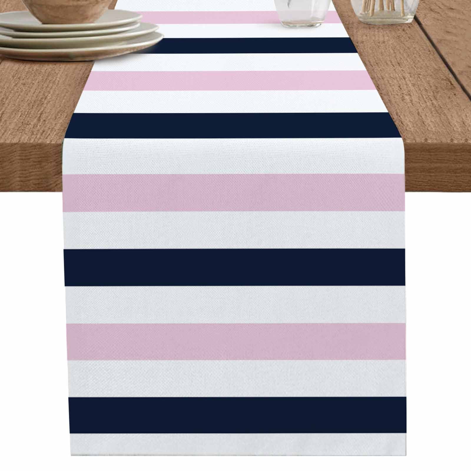 nqOlkjepod Pink Navy Blue Striped Table Runner 120 Inches Long ...