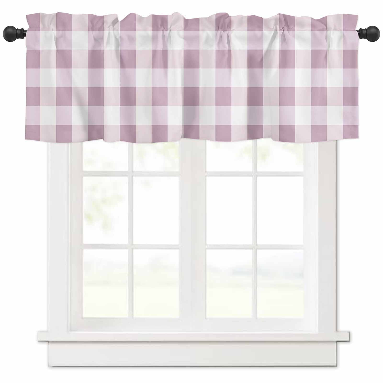 nqOlkjepod Pink Plaid Farmhouse Short Window Curtain Valances, Spring ...