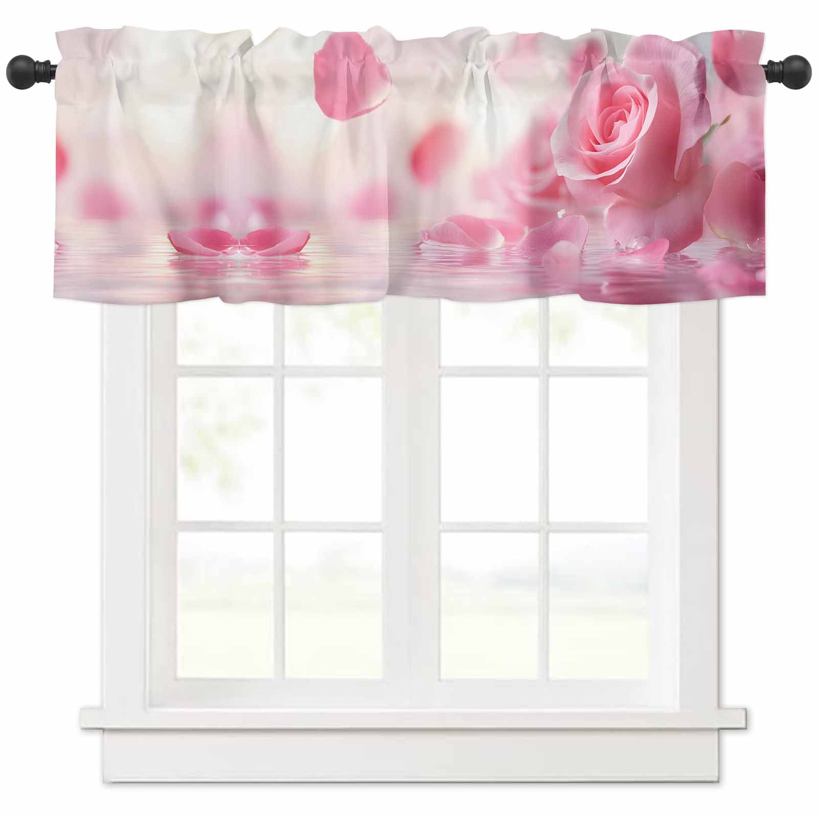 nqOlkjepod Pink Rose Fantasy Farmhouse Short Window Curtain Valances ...