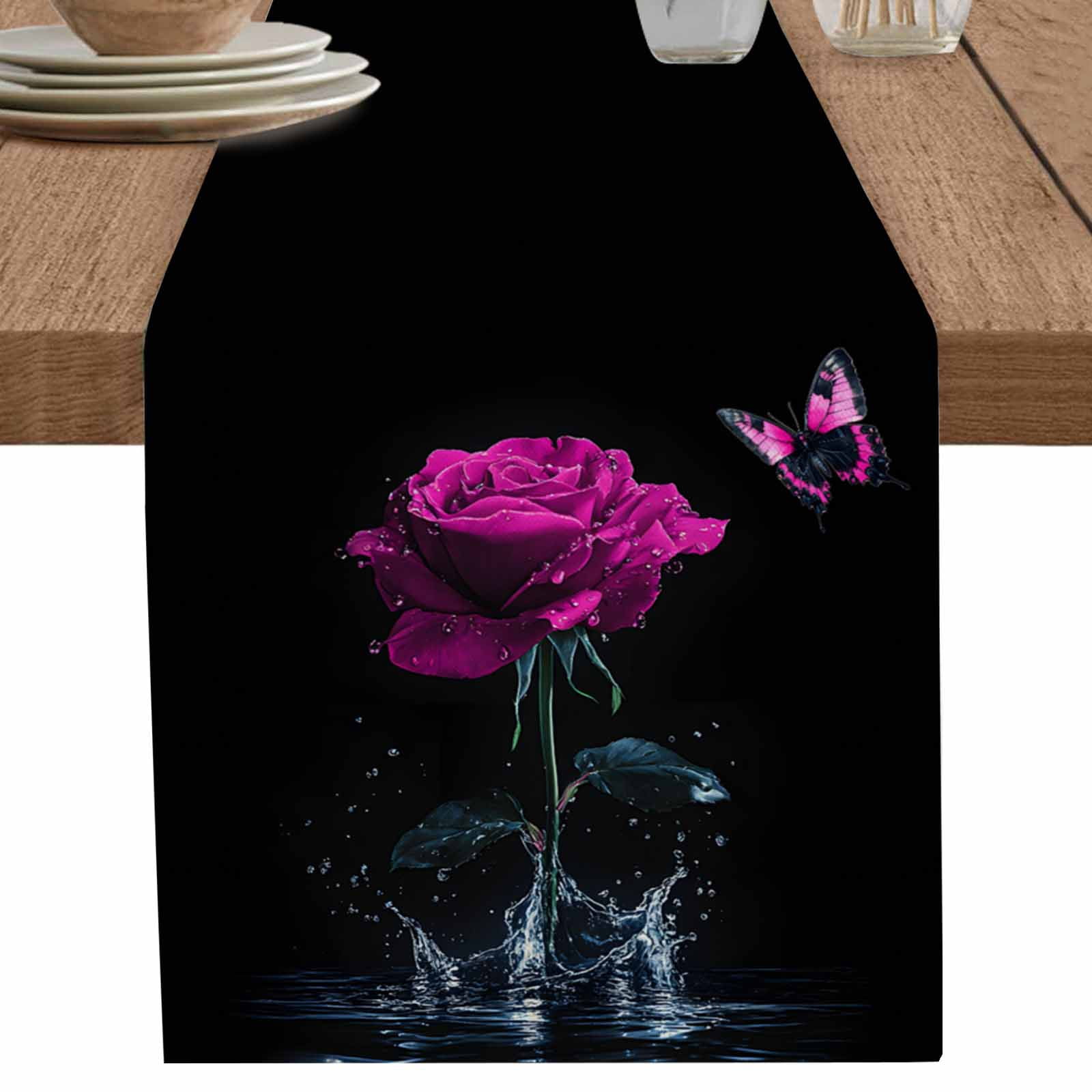nqOlkjepod Pink Roses Table Runner 70 Inches Long Farmhouse Dress ...