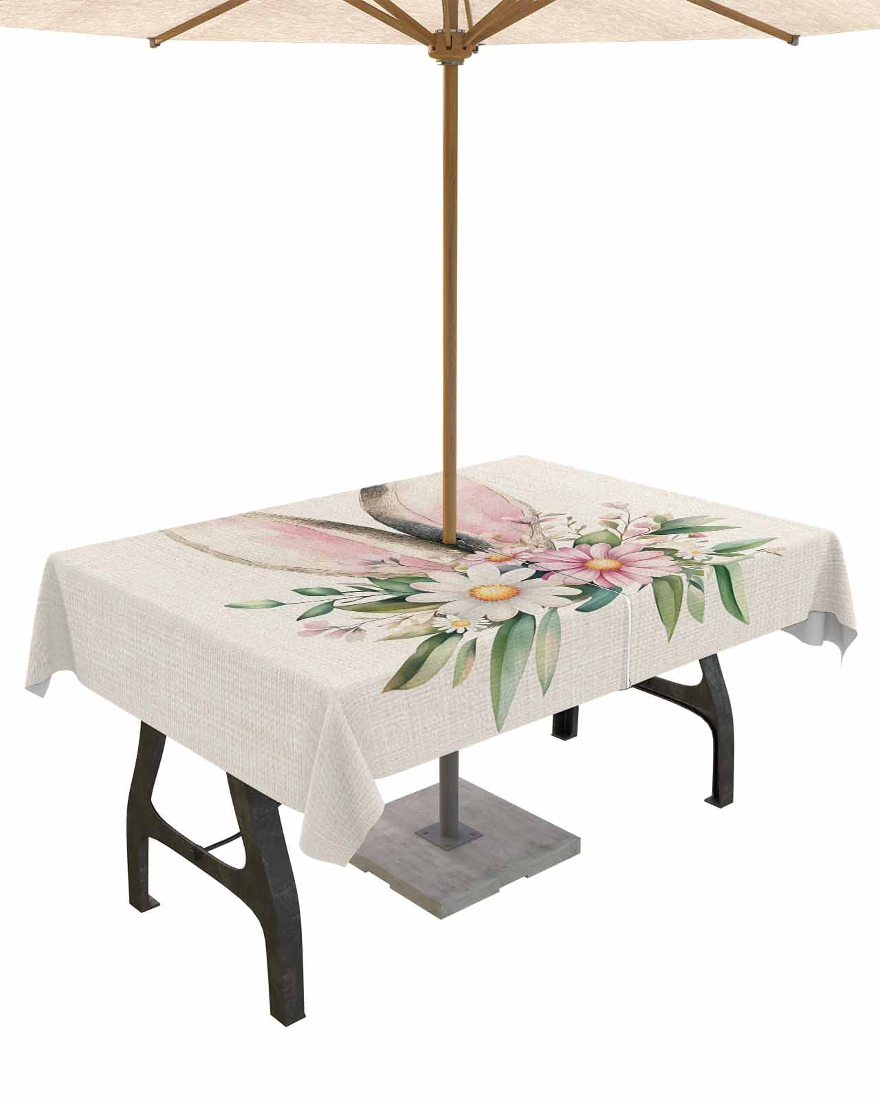 nqOlkjepod Pink Spring Floral Outdoor Tablecloth with Umbrella Hole ...