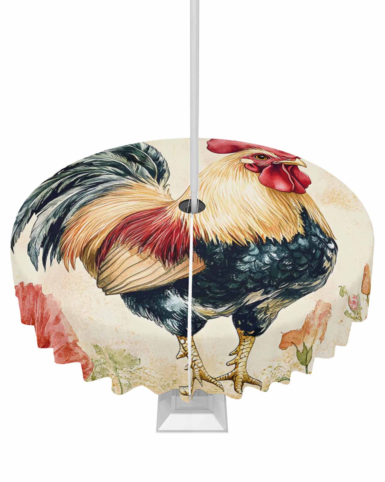 nqOlkjepod Pink Spring Floral Rooster Outdoor Tablecloth with Umbrella ...