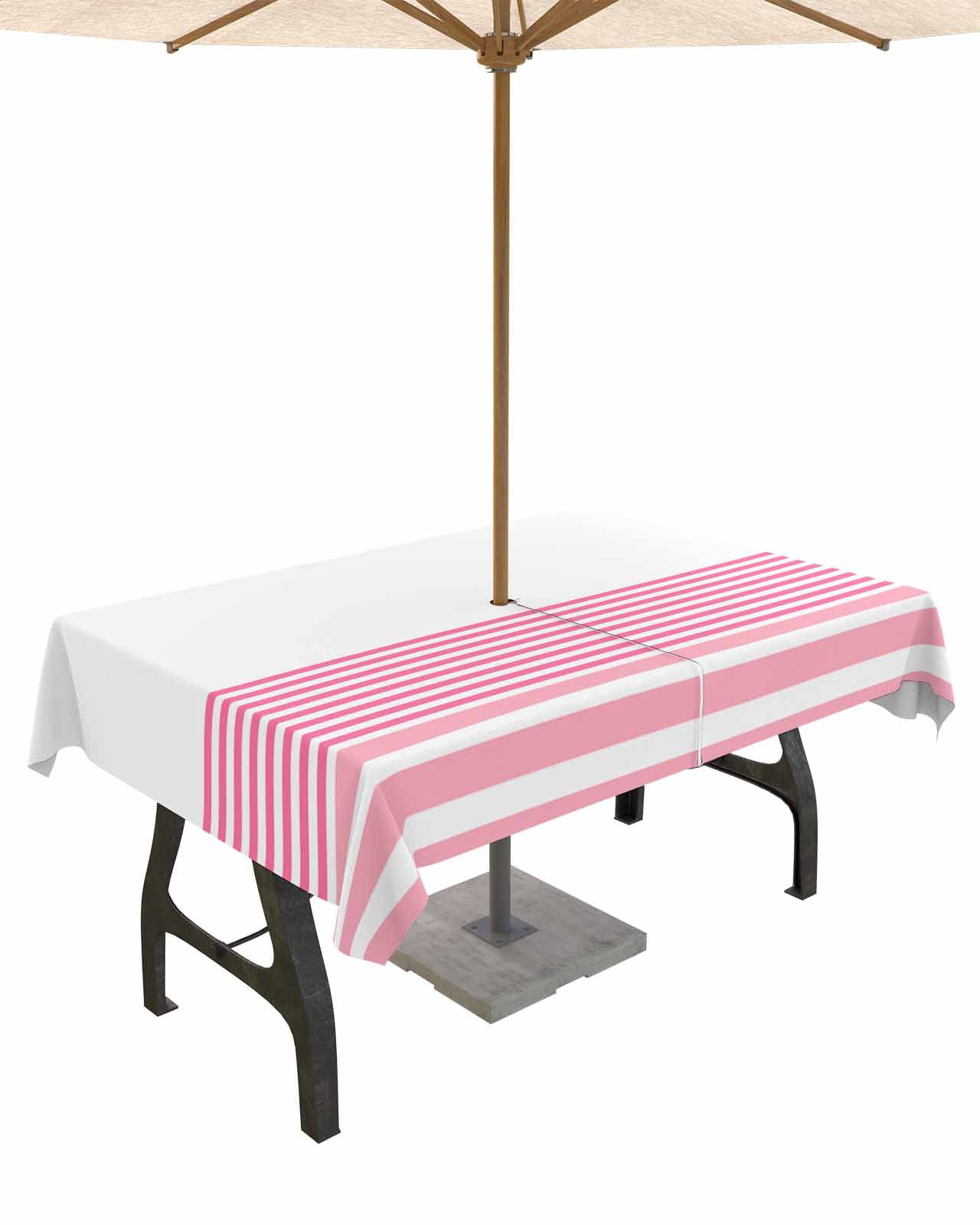 nqOlkjepod Pink Striped Outdoor Tablecloth with Umbrella Hole & Zipper ...