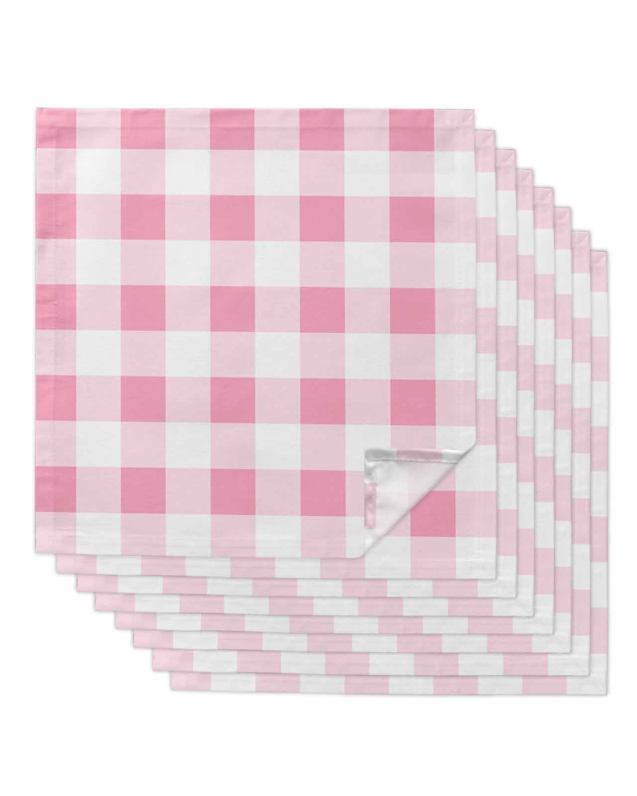 nqOlkjepod Pink White Plaid, Cloth Napkins Set of 8 Reusable Dinner ...