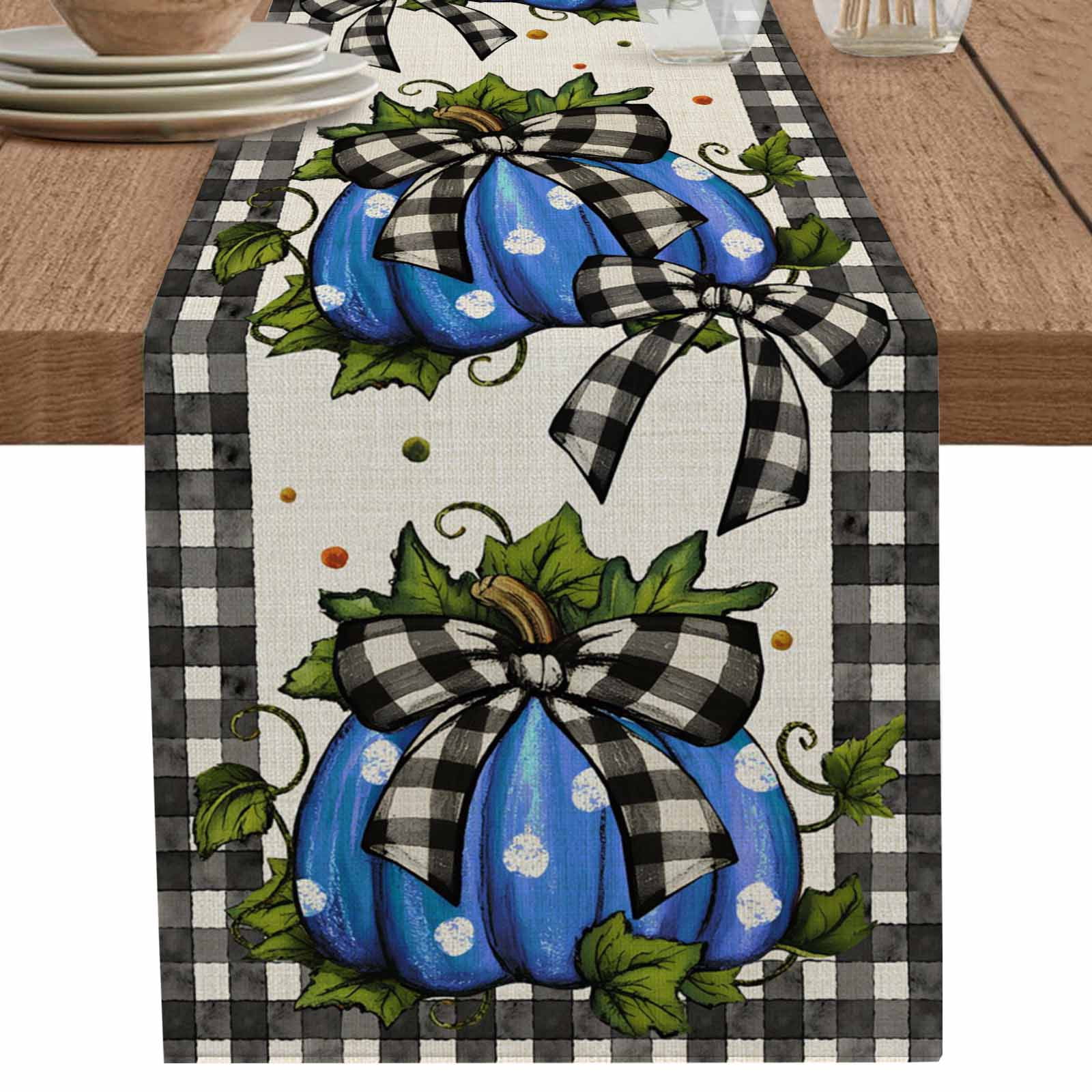nqOlkjepod Polka Dot Blue Pumpkins Table Runner 70 Inches Long ...