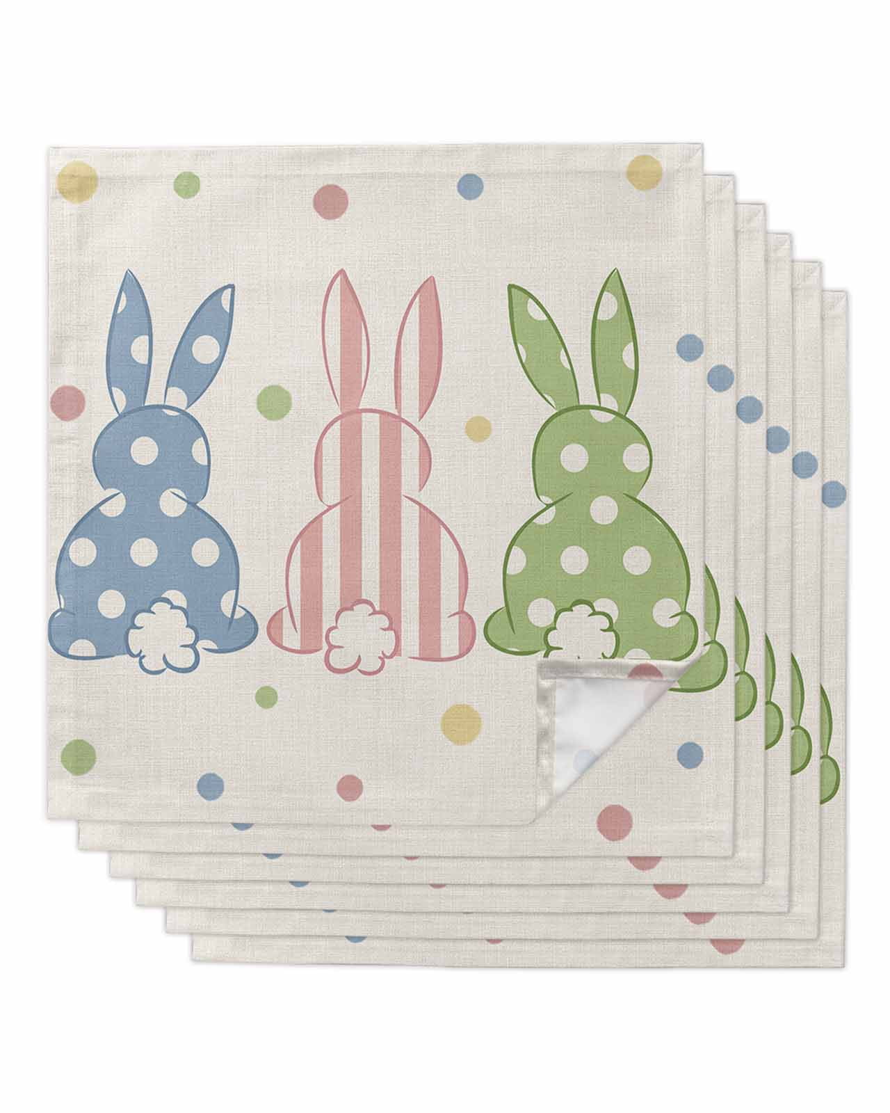 nqOlkjepod Polka Dot Bunny Cloth Napkins Set of 6 Reusable Dinner ...