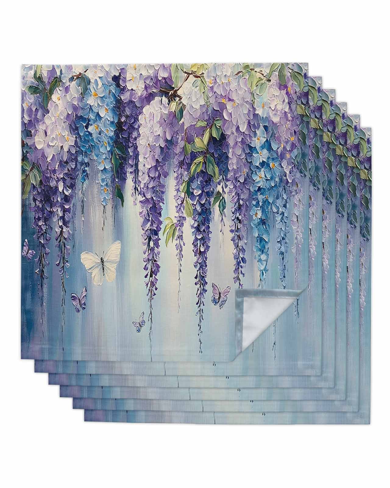 nqOlkjepod Purple Blue Botanical Cloth Napkins Set of 6 Reusable Dinner ...