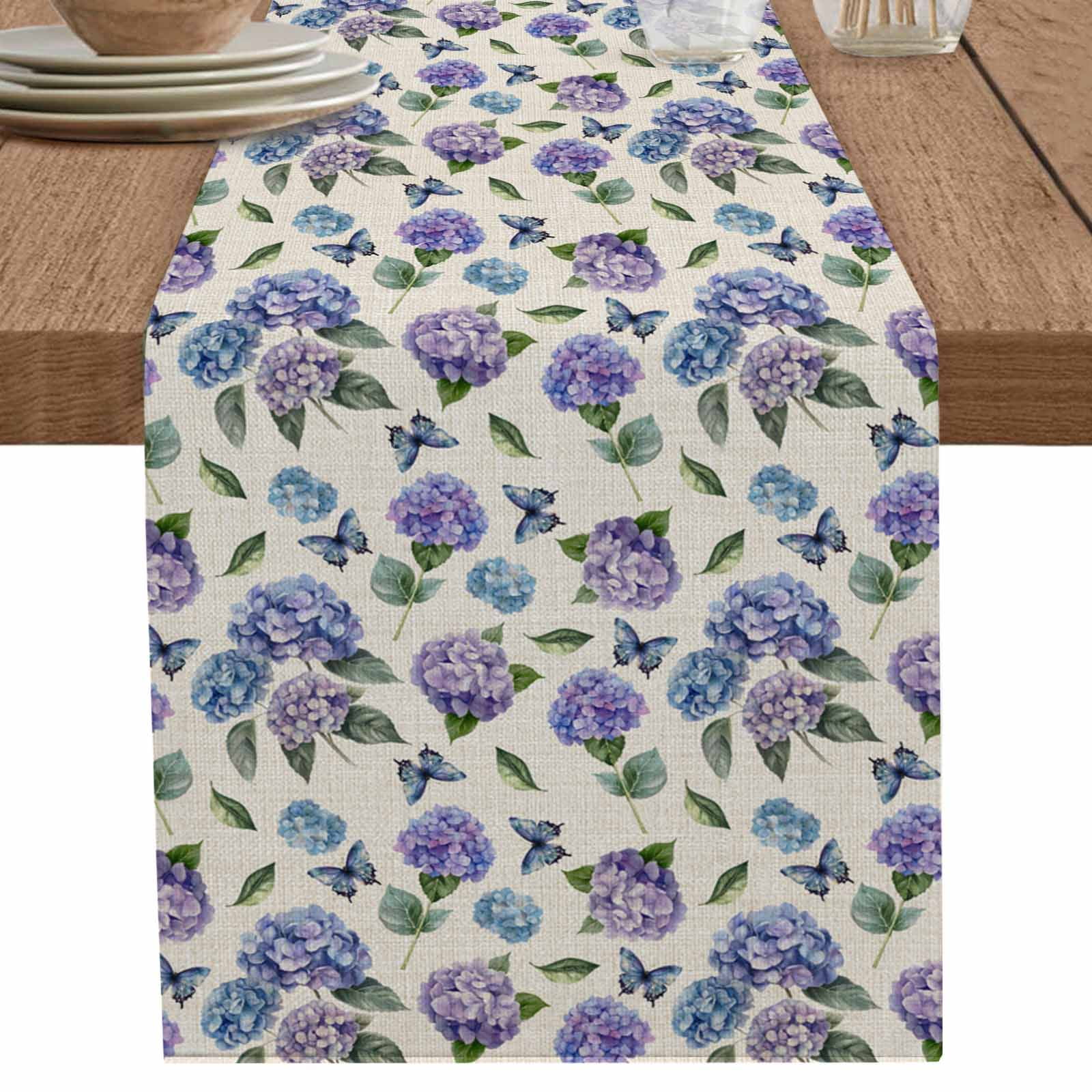 nqOlkjepod Purple Blue Hydrangea Table Runner 36 Inches Long Farmhouse ...