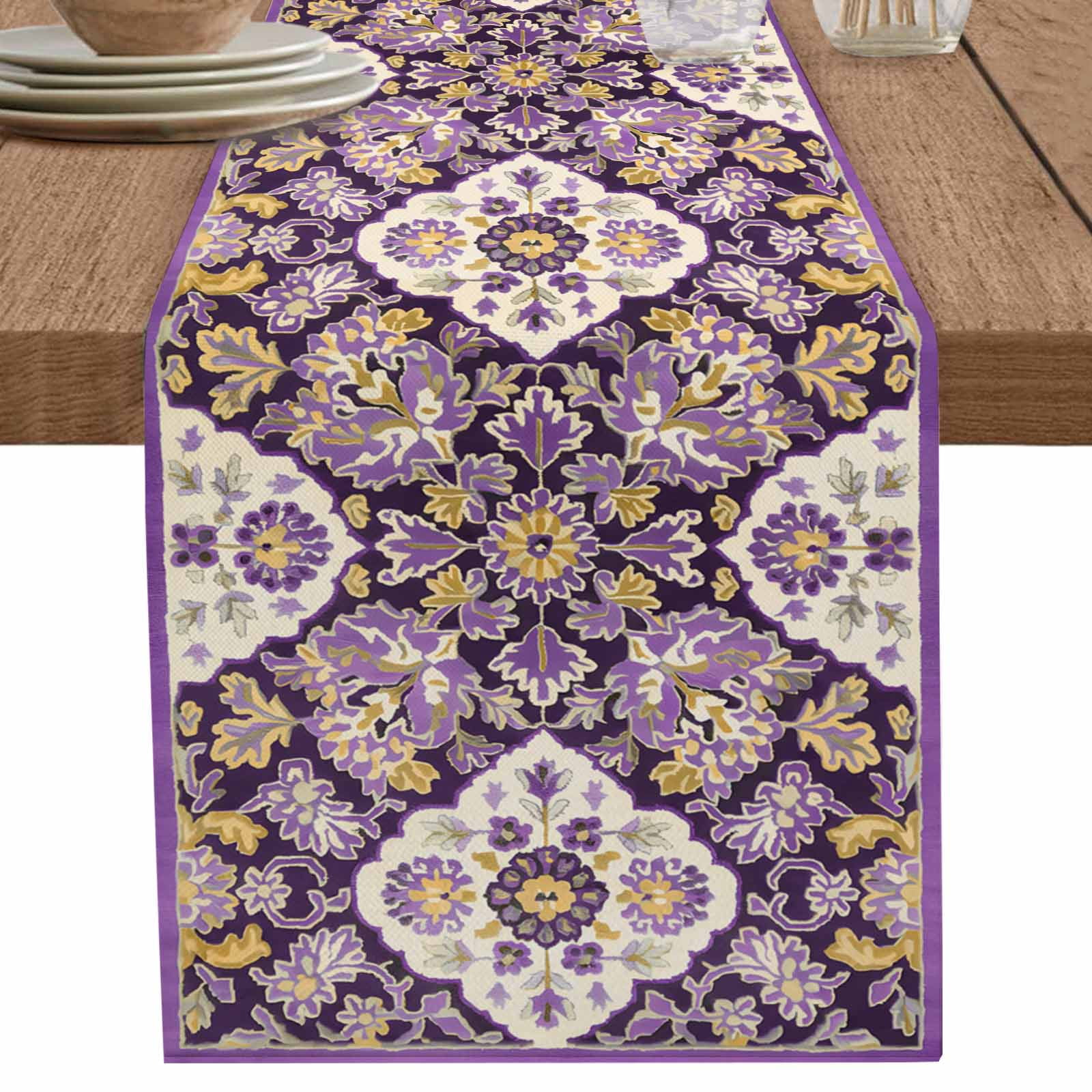 nqOlkjepod Purple Boho Table Runner 72 Inches Long Farmhouse Dress ...