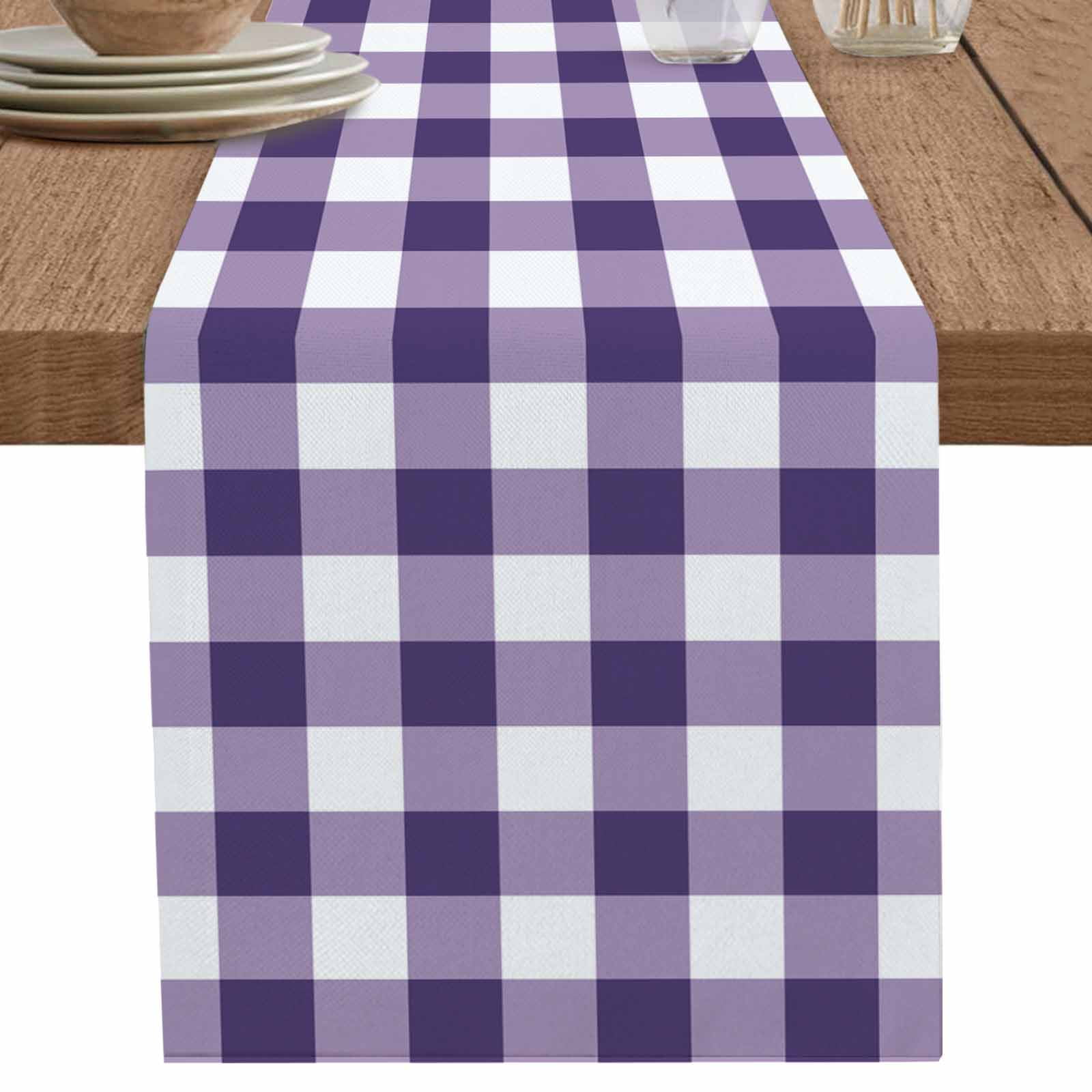nqOlkjepod Purple Checkered Table Runner 72 Inches Long Farmhouse Dress ...