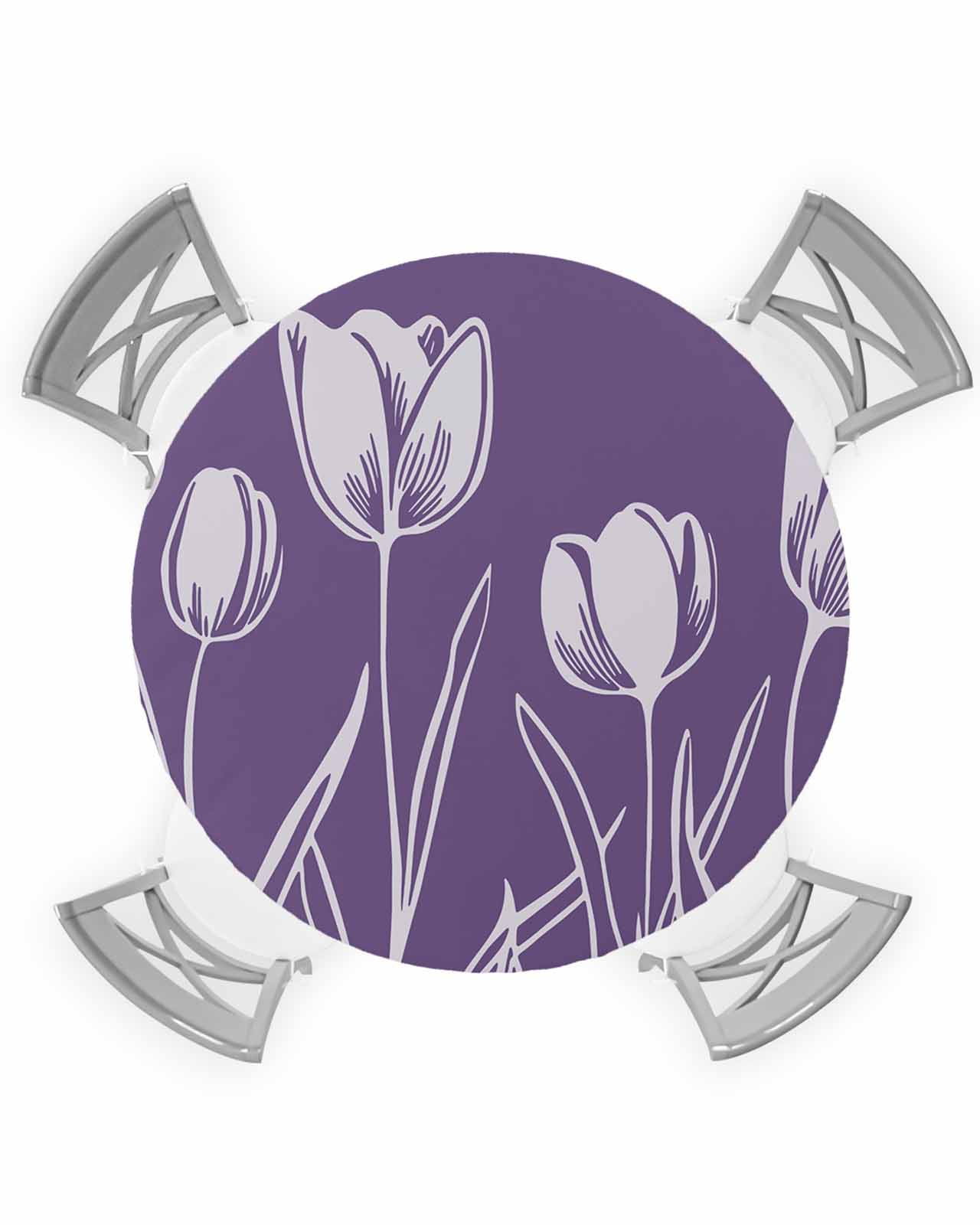 nqOlkjepod Purple Flower Round Tablecloth, Fitted Table Cover with ...