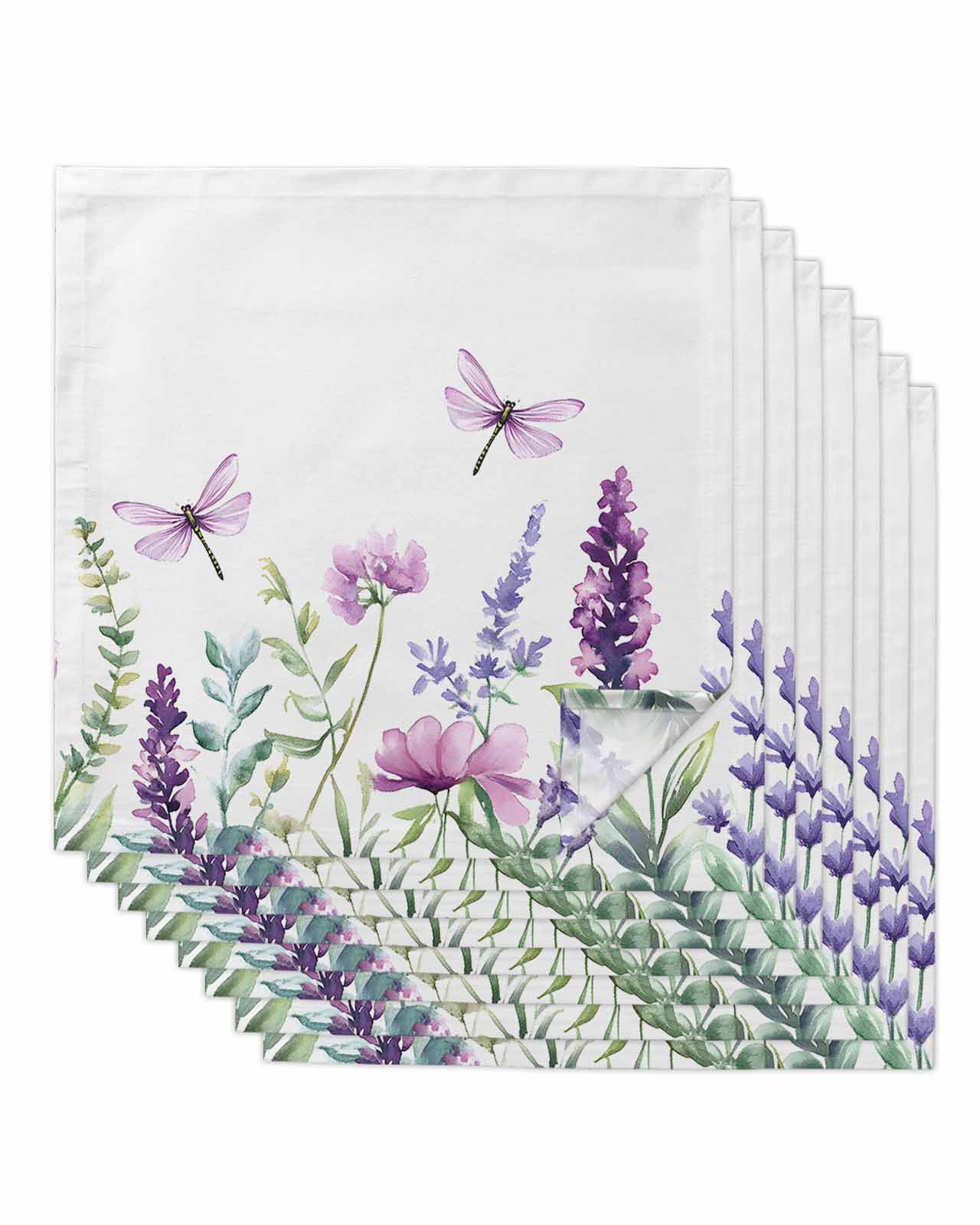 nqOlkjepod Purple Flowers Cloth Napkins Set of 8 Reusable Dinner ...