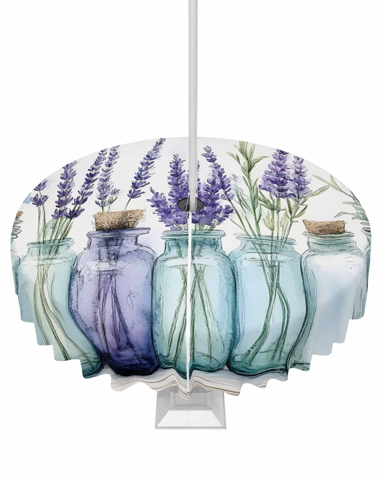 nqOlkjepod Purple Flowers Outdoor Tablecloth with Umbrella Hole & Zipper, Farmhouse Botanical ...