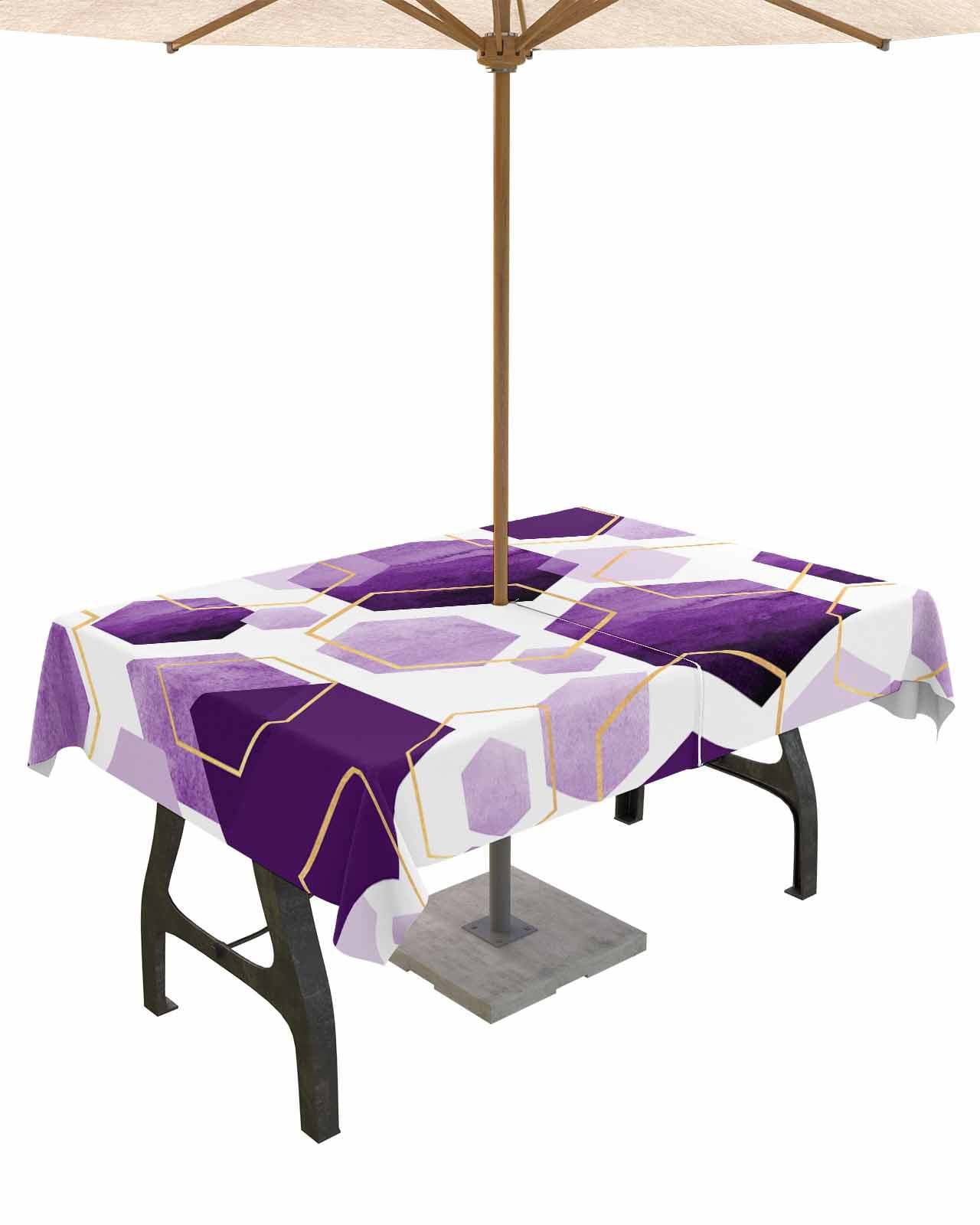 nqOlkjepod Purple Geometric Outdoor Tablecloth with Umbrella Hole ...