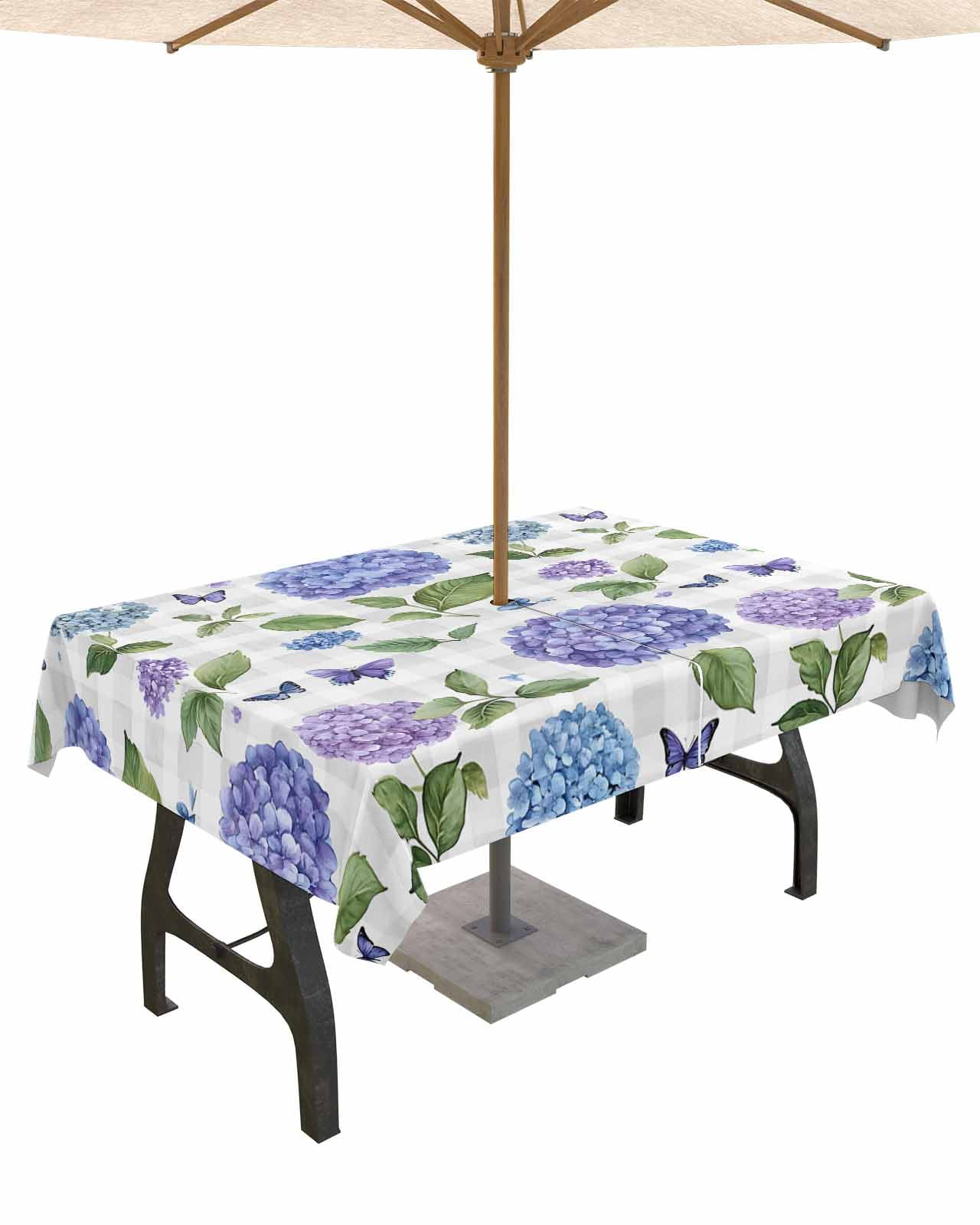 nqOlkjepod Purple Hydrangeas Outdoor Tablecloth with Umbrella Hole ...