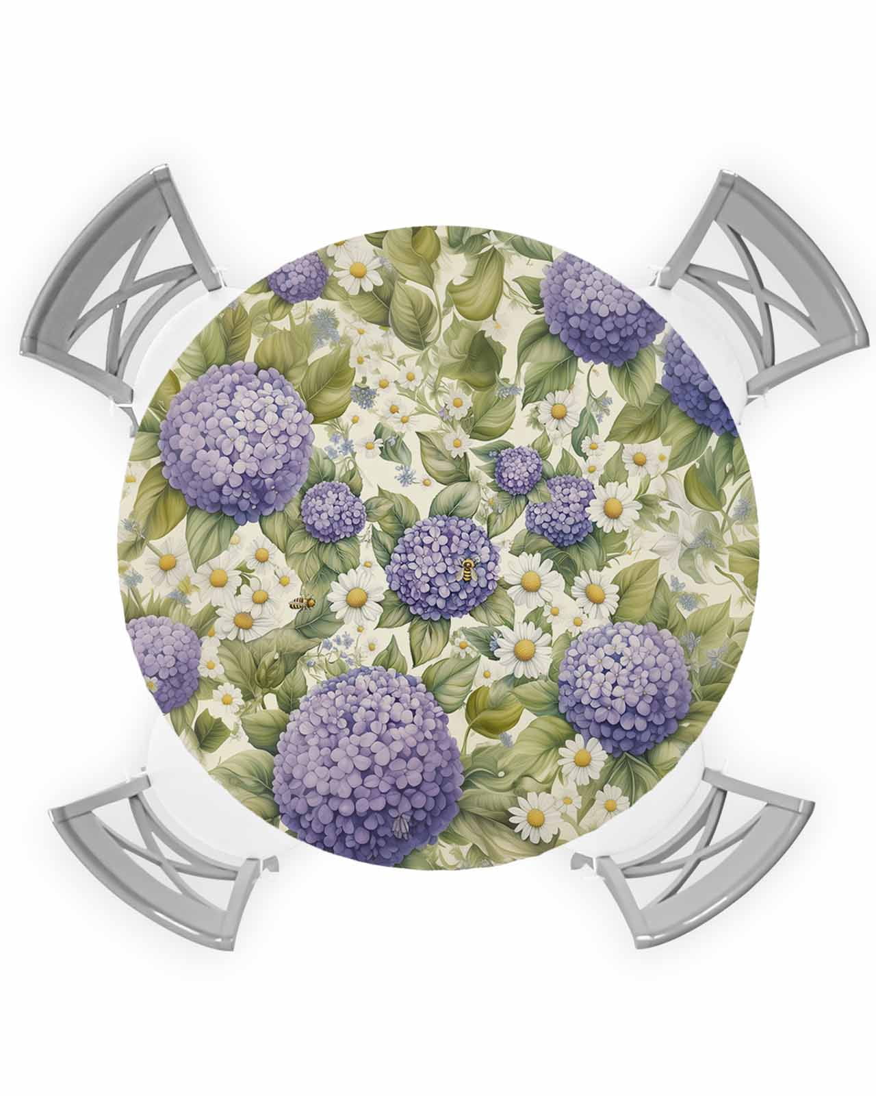 nqOlkjepod Purple Hydrangeas Round Tablecloth, Fitted Table Cover with ...