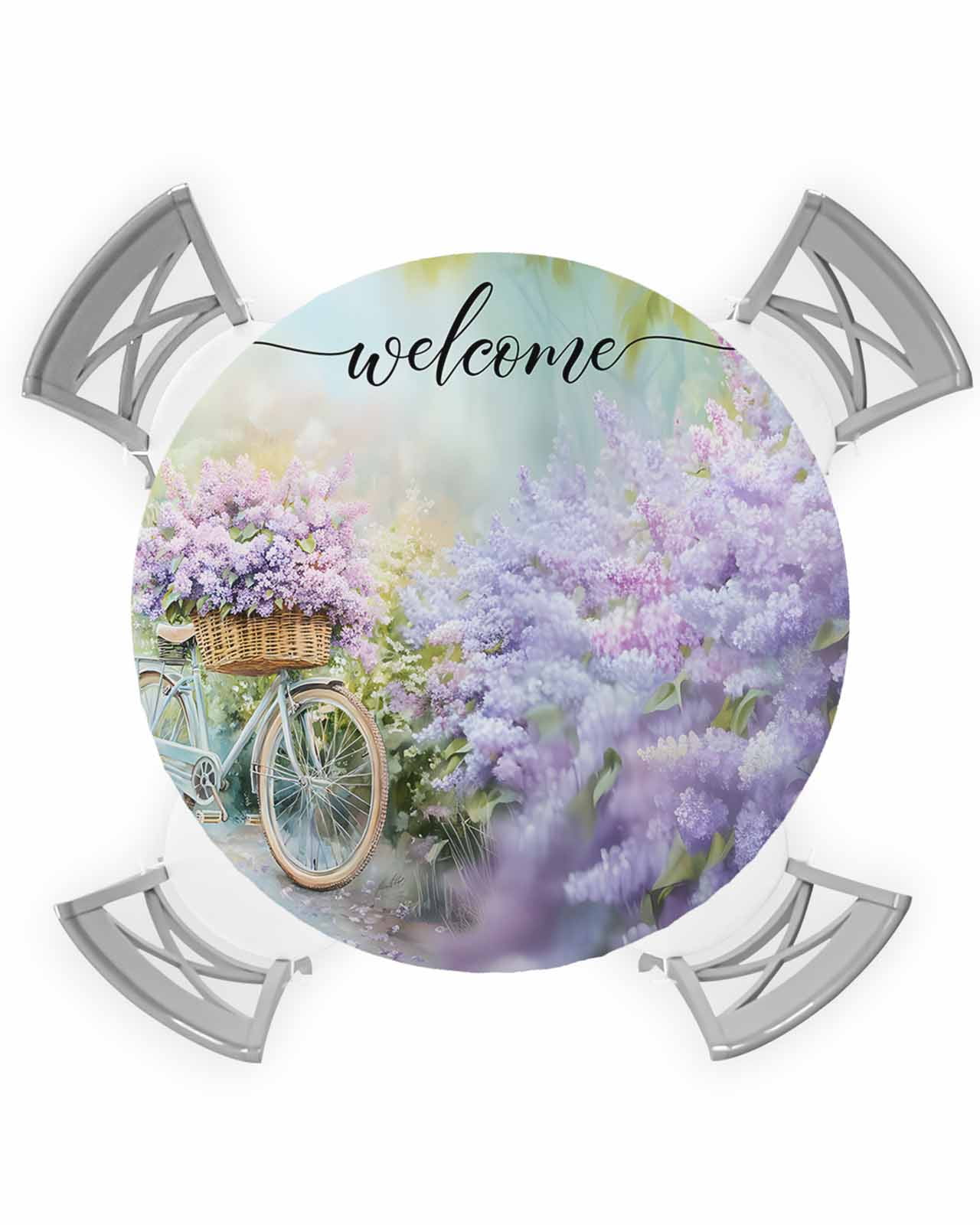 nqOlkjepod Purple Lavender Round Tablecloth, Fitted Table Cover with ...