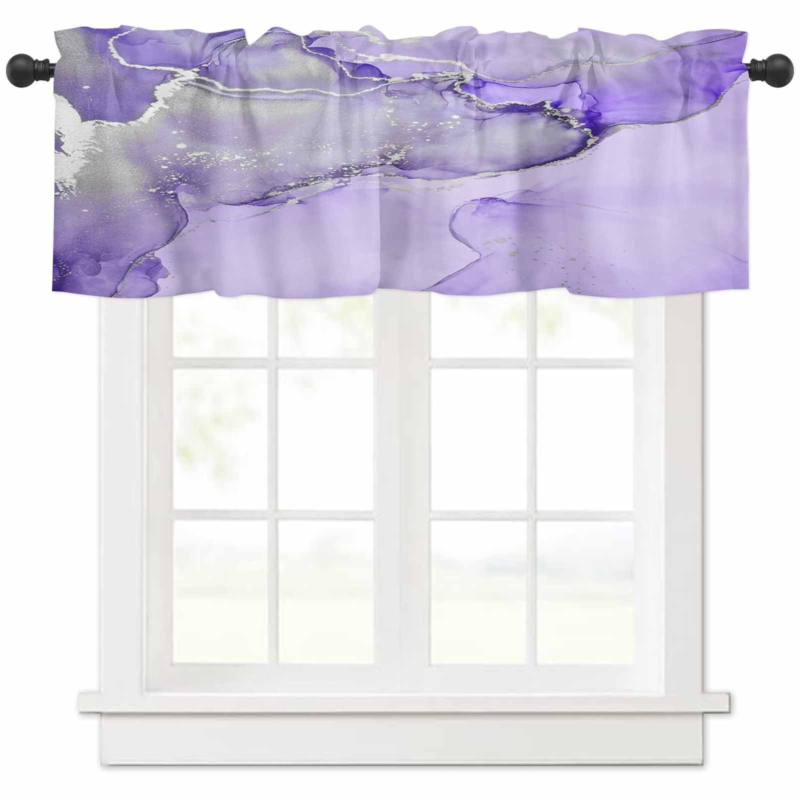 nqOlkjepod Purple Marble Farmhouse Short Window Curtain Valances ...