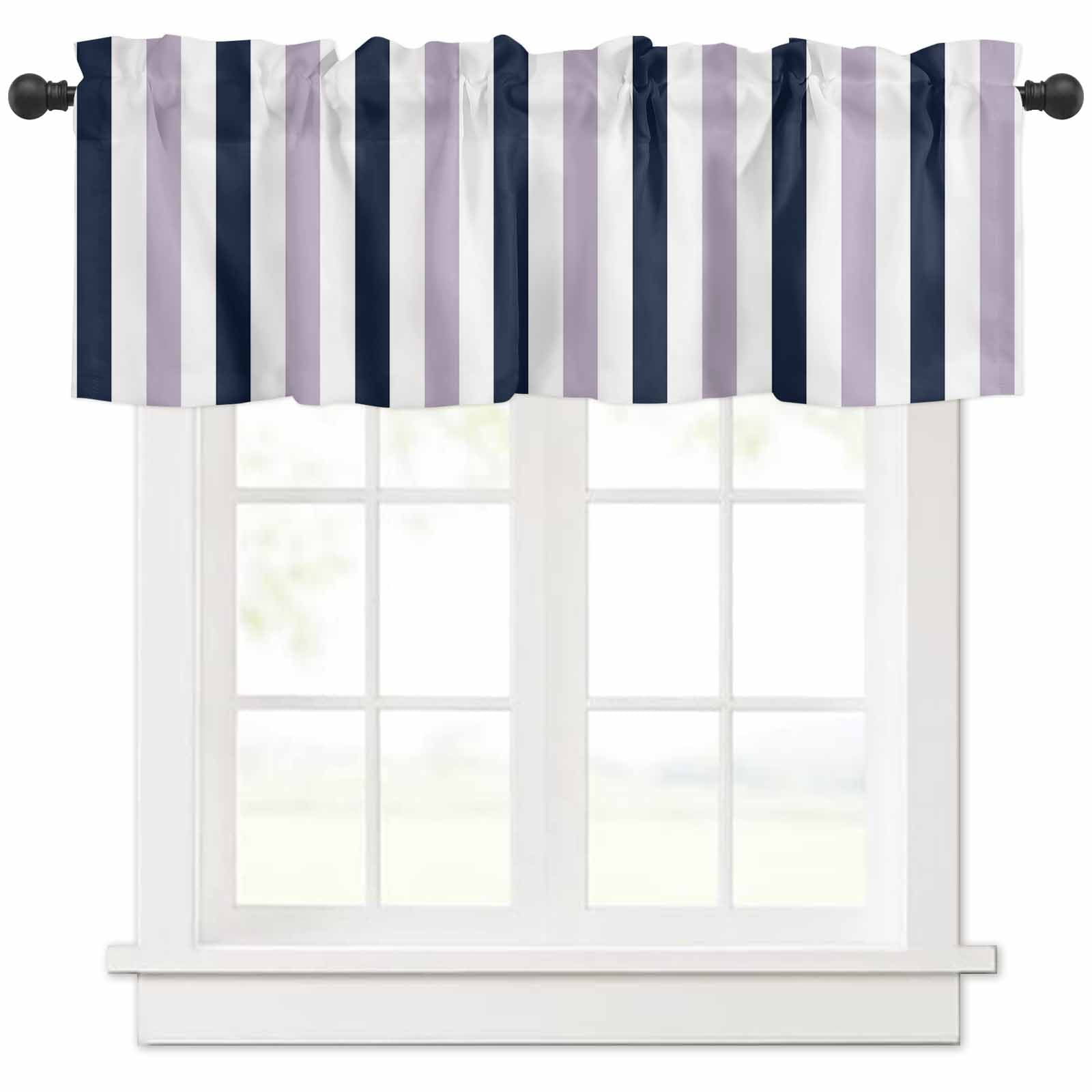 nqOlkjepod Purple Navy Blue Striped Farmhouse Short Window Curtain ...