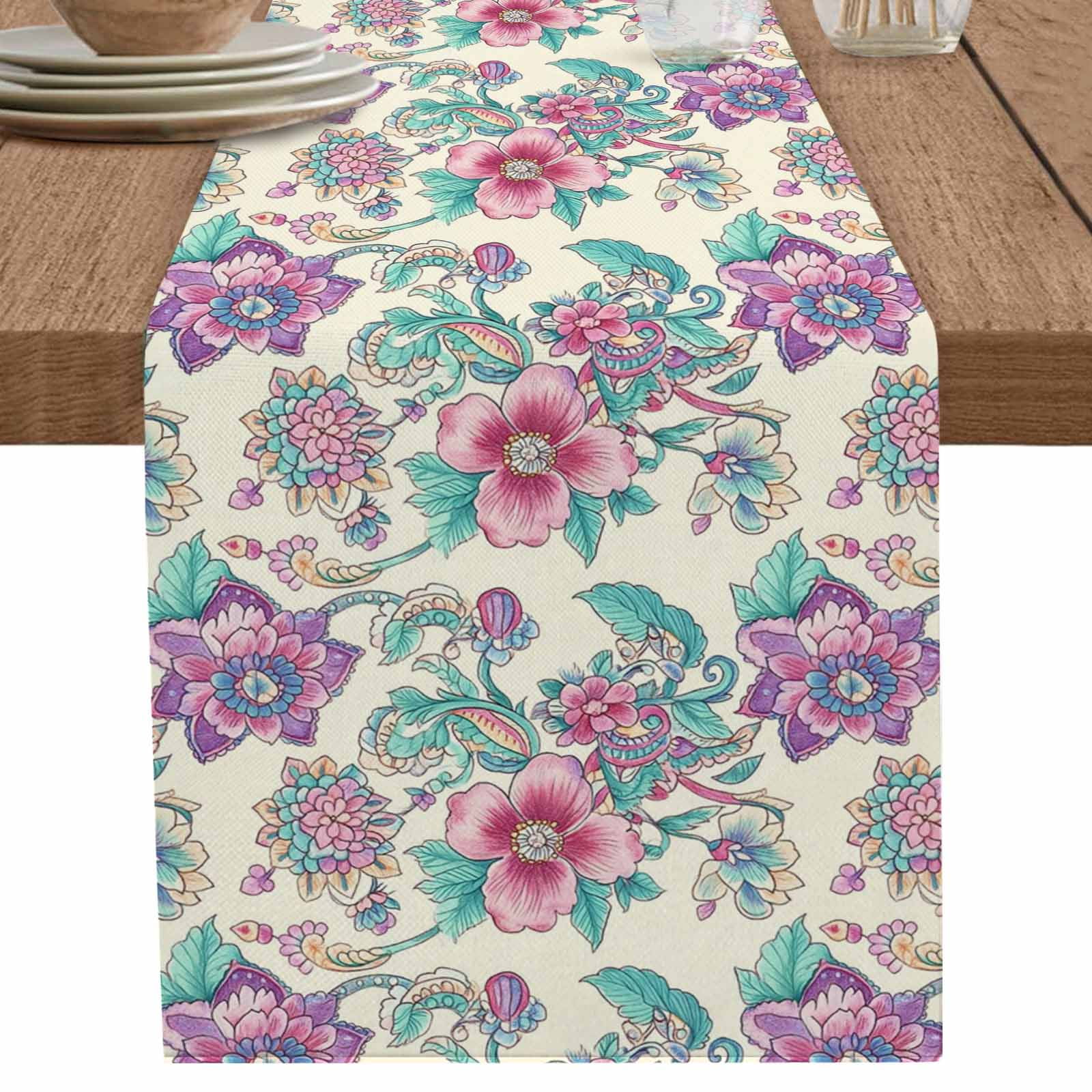nqOlkjepod Purple Pink Floral Table Runner 36 Inches Long Farmhouse ...