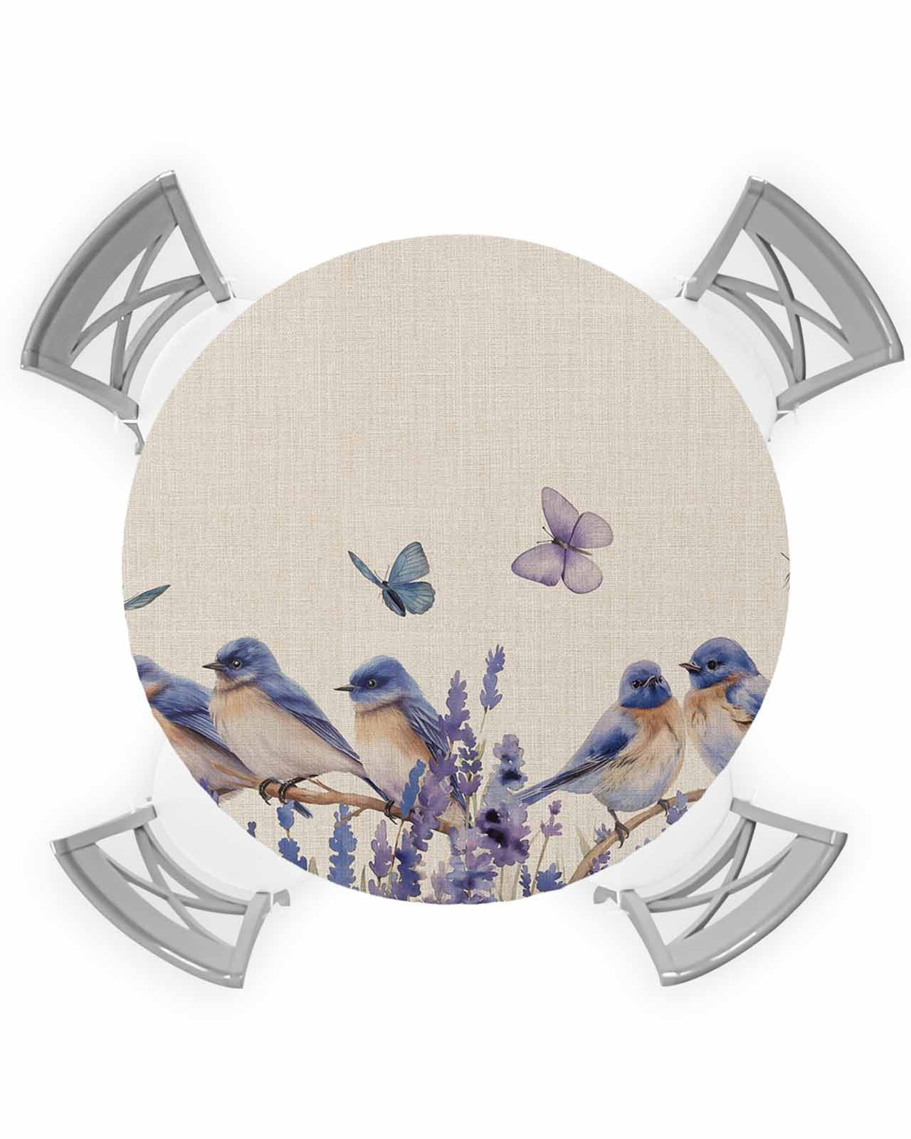 nqOlkjepod Purple Spring Floral Round Tablecloth, Fitted Table Cover ...