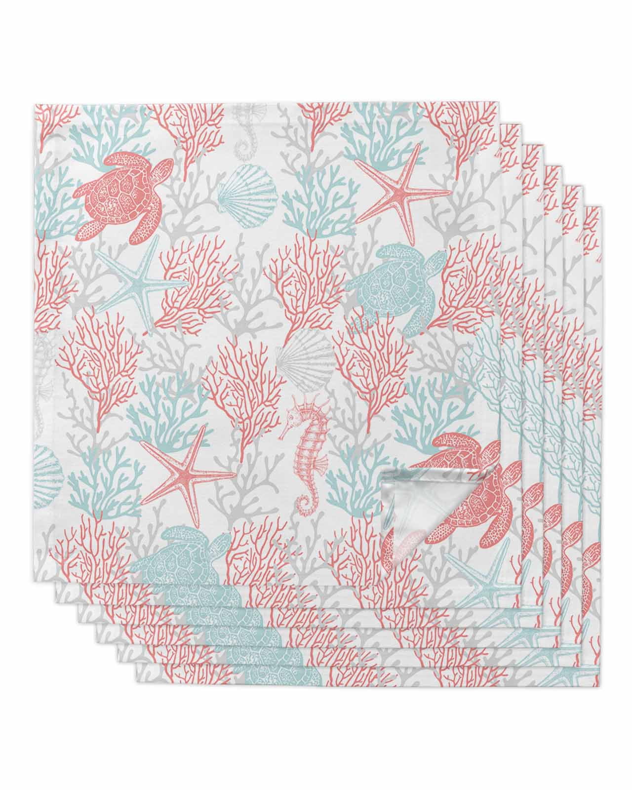 nqOlkjepod Red Aqua Coastal Cloth Napkins Set of 6 Reusable Dinner ...