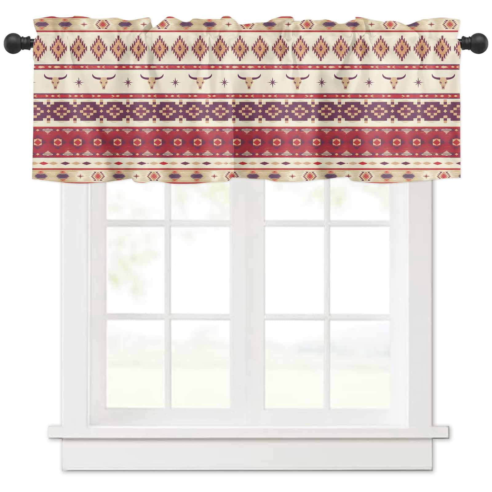 nqOlkjepod Red Beige Boho Farmhouse Short Window Curtain Valances ...