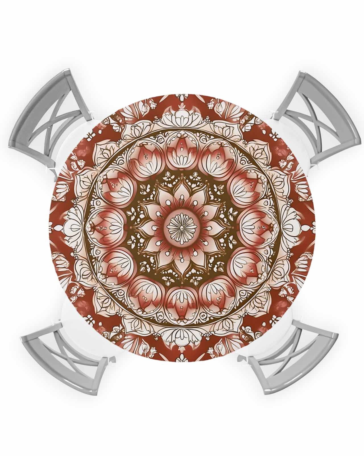 nqOlkjepod Red Beige Boho Round Tablecloth, Fitted Table Cover with ...