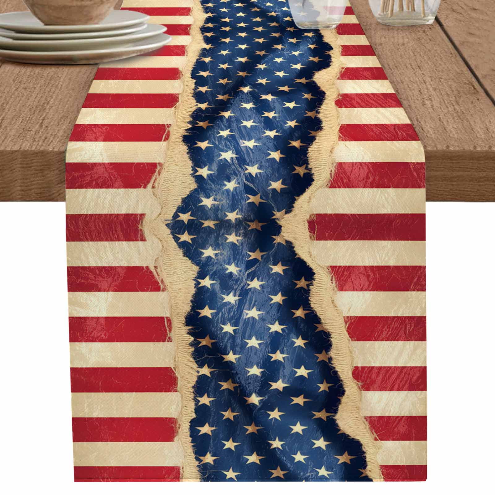 nqOlkjepod Red Blue American Flag Table Runner 120 Inches Long ...