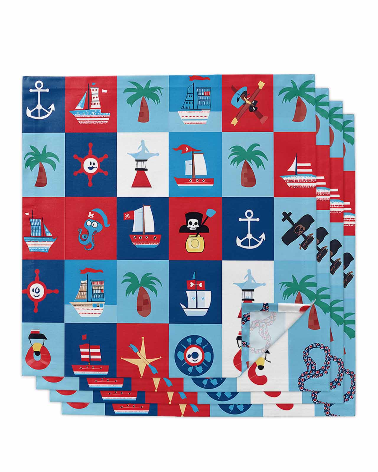 nqOlkjepod Red Blue Plaid Coastal Cloth Napkins Set of 4 Reusable ...