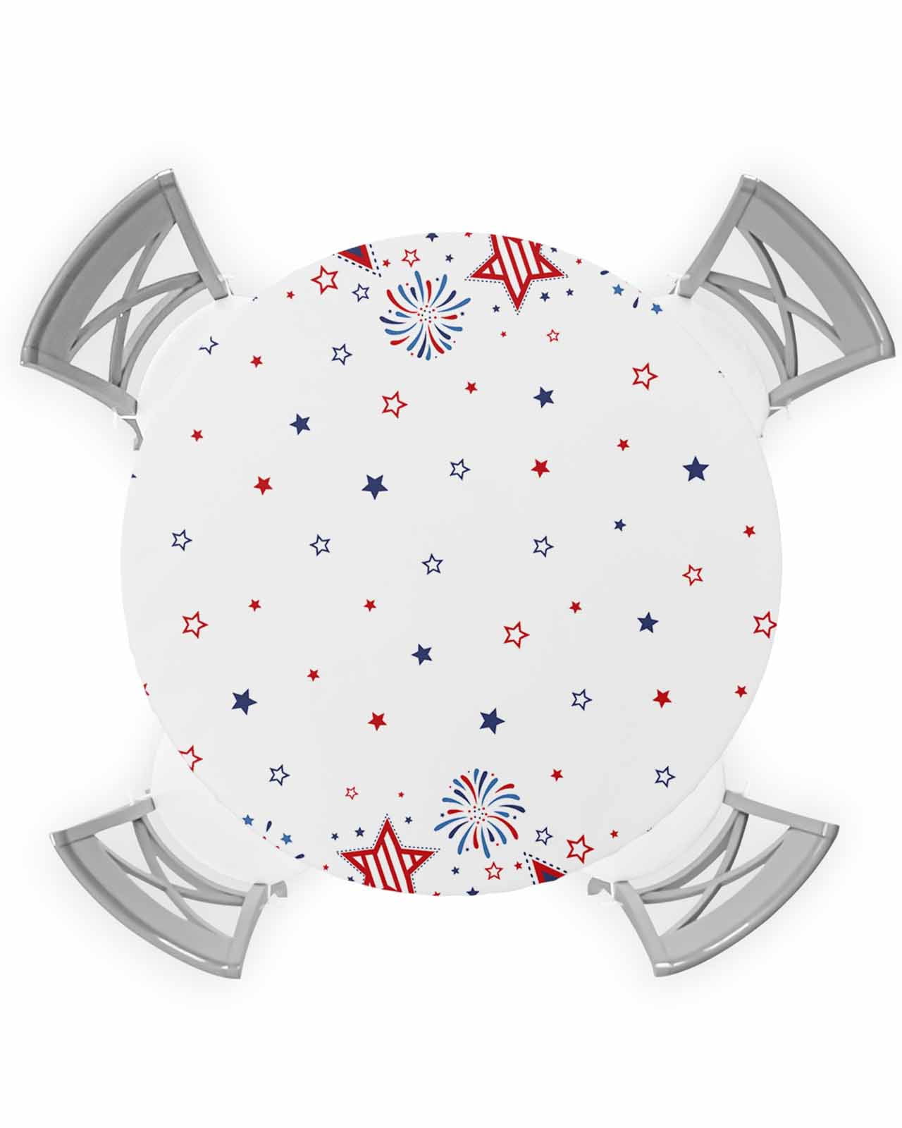 nqOlkjepod Red Blue Star 4th of July Round Tablecloth, Fitted Table ...