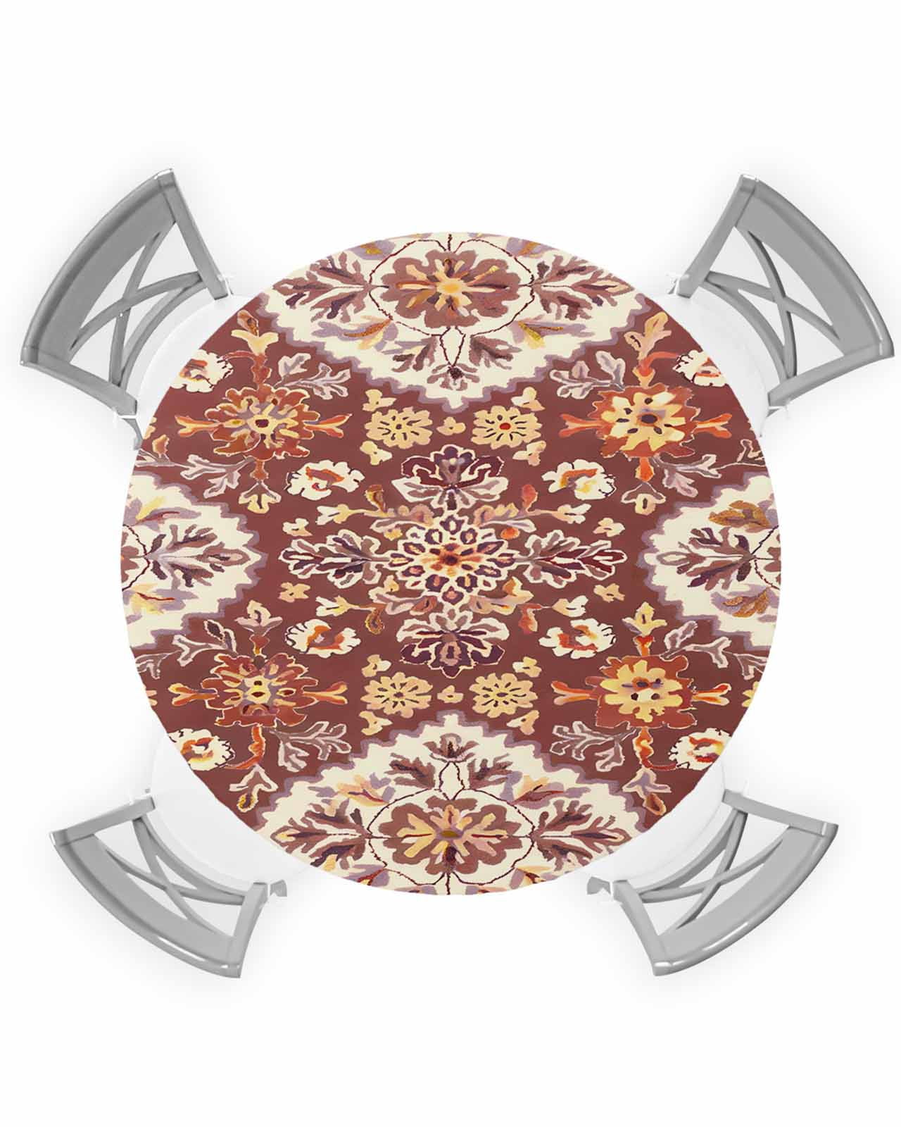 nqOlkjepod Red Boho Ethnic Round Tablecloth, Fitted Table Cover with ...
