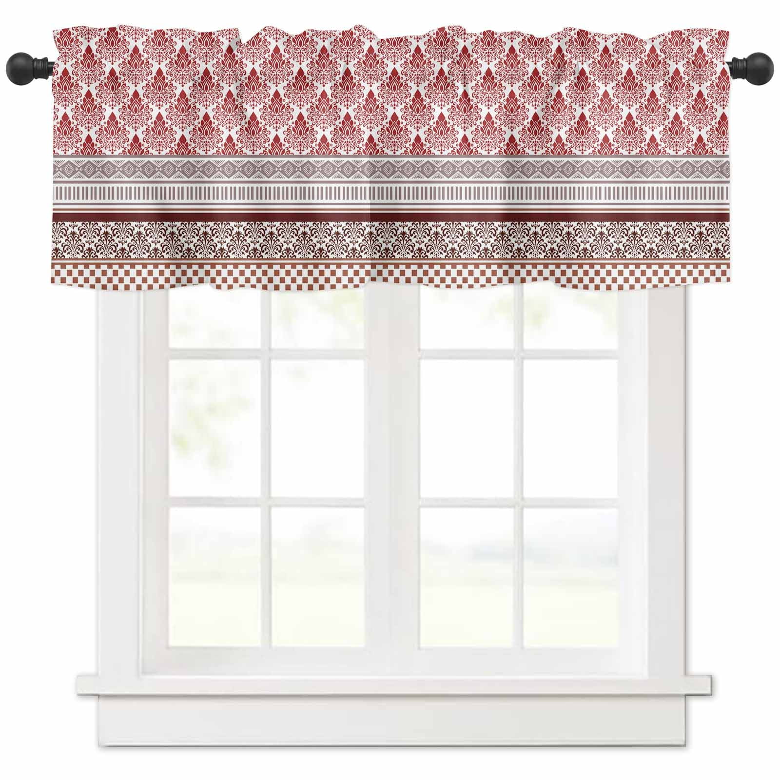 nqOlkjepod Red Boho Farmhouse Short Window Curtain Valances, Geometric ...