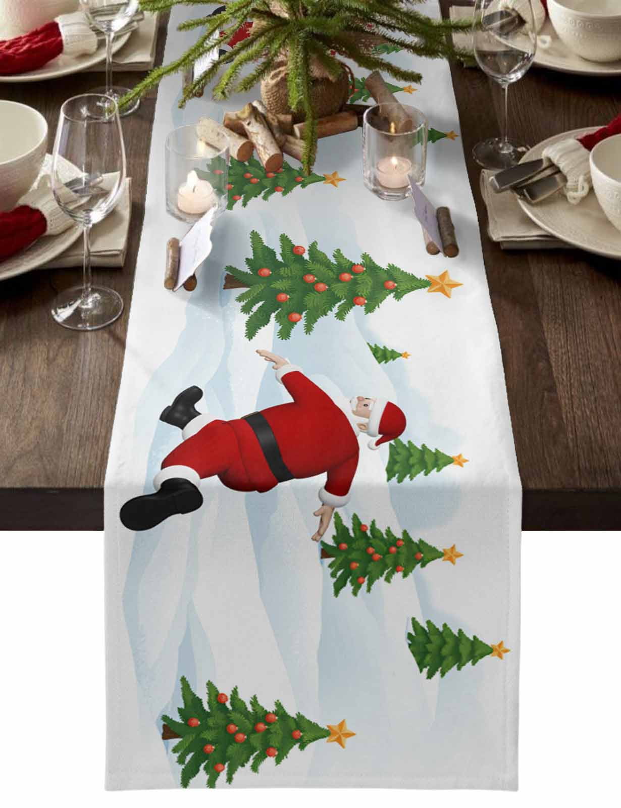 nqOlkjepod Red Christmas Santa Table Runner 70 Inches Long Farmhouse ...